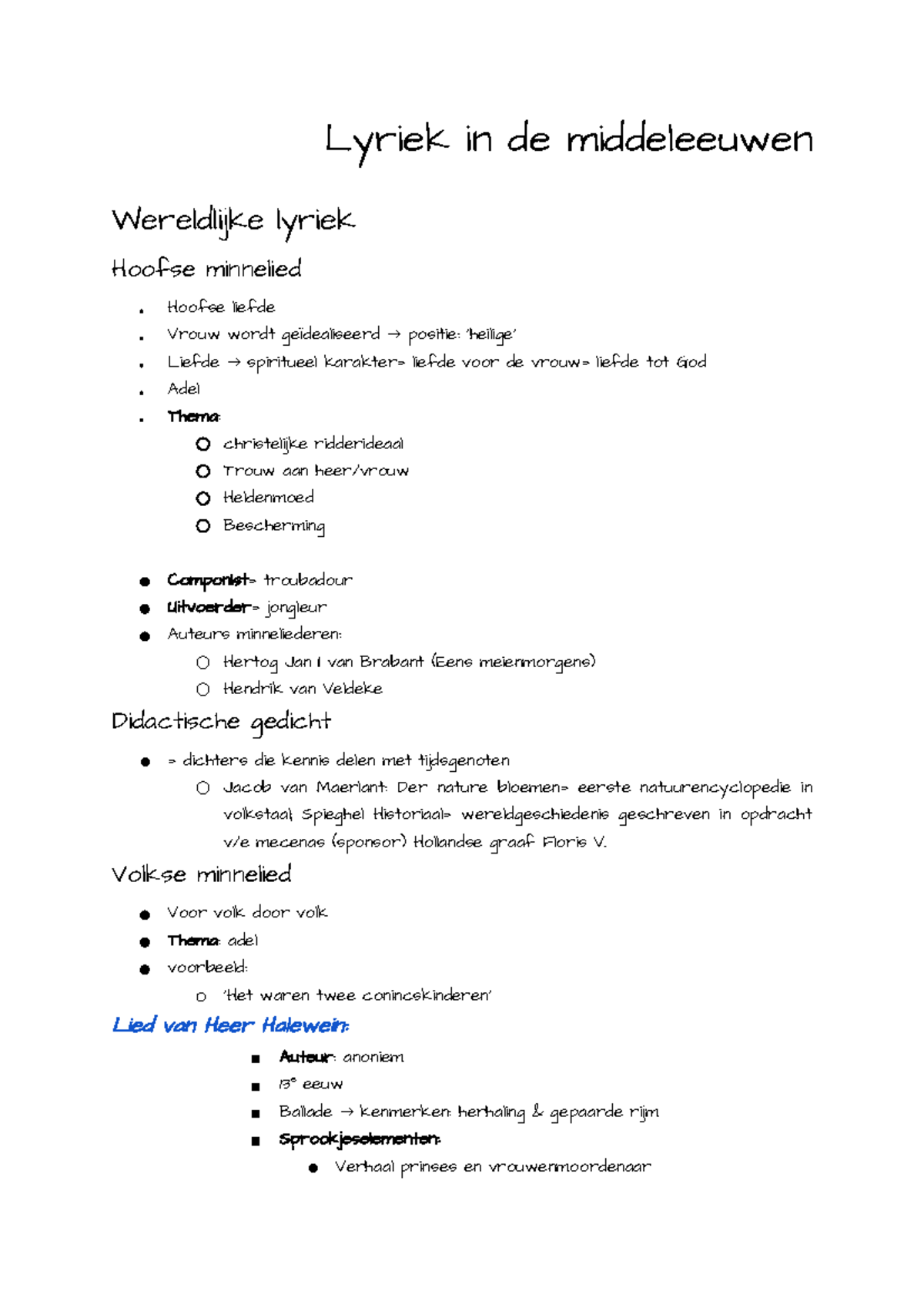 Lyriek in de middeleeuwen leerstof voor examen juni - Lyriek in de middeleeuwen Wereldlijke ...