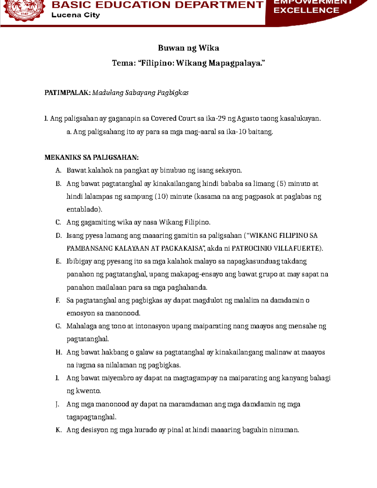 Madulang Sabayang Pagbigkas 2024 - Buwan ng Wika Tema: “Filipino ...