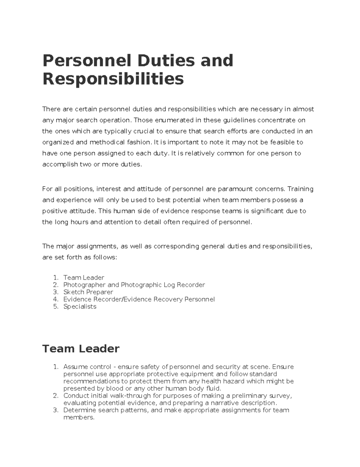 Semi SOCO TEAM - composition of SOCO team - Personnel Duties and ...