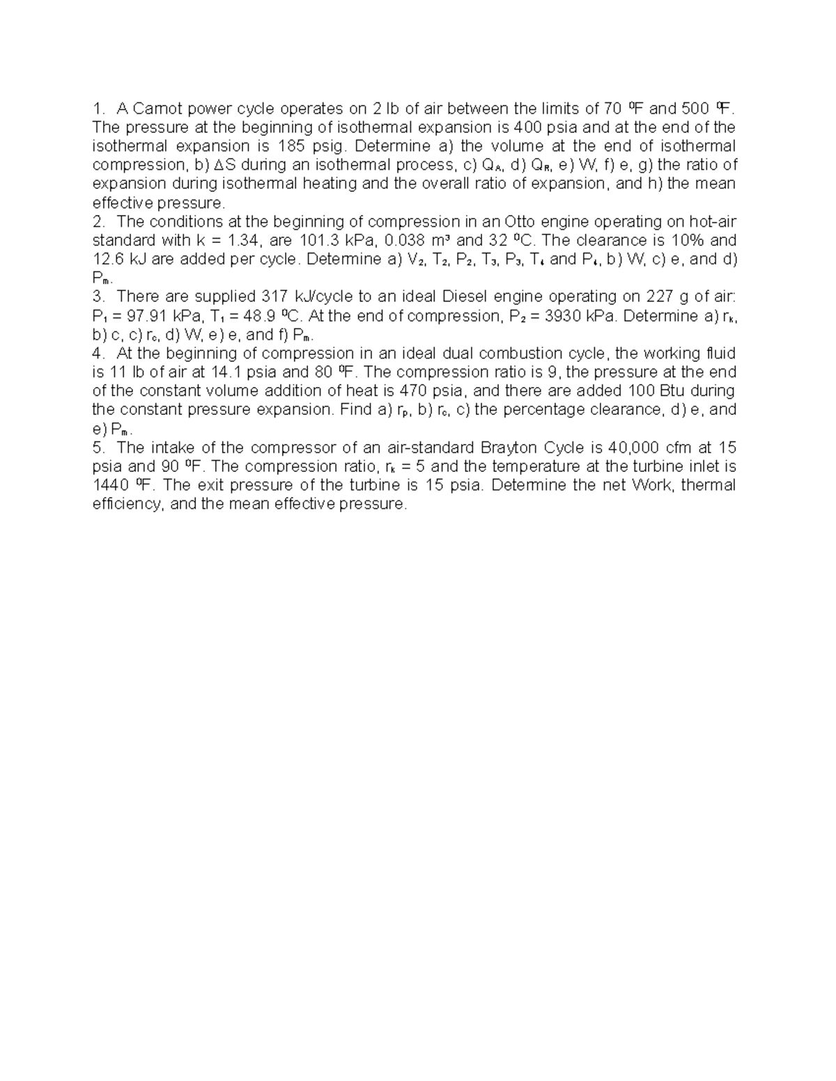 Plate 3 - Gas Cycles (Part B) - A Carnot power cycle operates on 2 lb ...