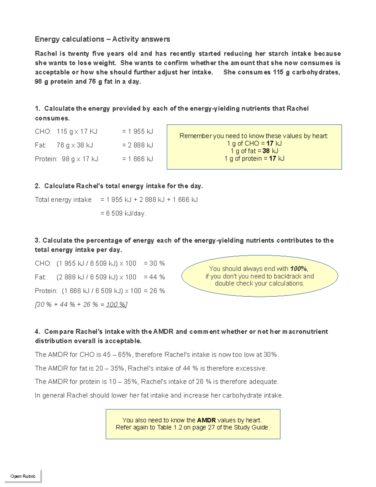 Study Unit 1 - Energy Calculations activity answers - Energy ...
