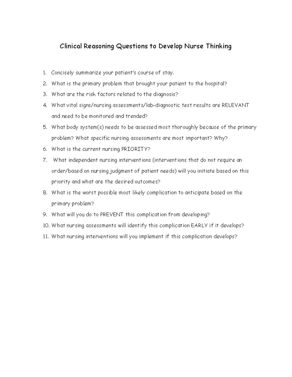 Think Like a Nurse - clinical - Clinical Reasoning Questions to Develop ...