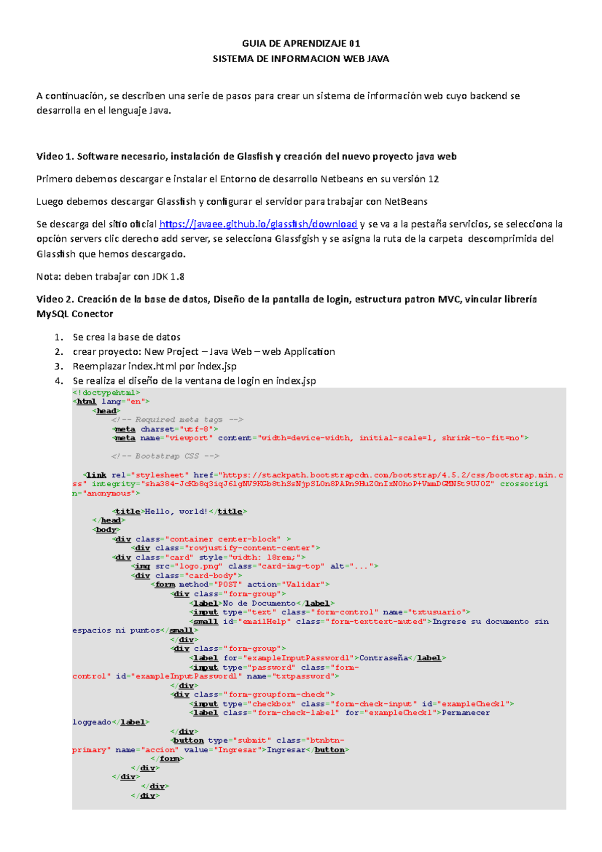 GUIA DE Aprendizaje 01 - Proyecto Java Web - GUIA DE APRENDIZAJE 01 ...