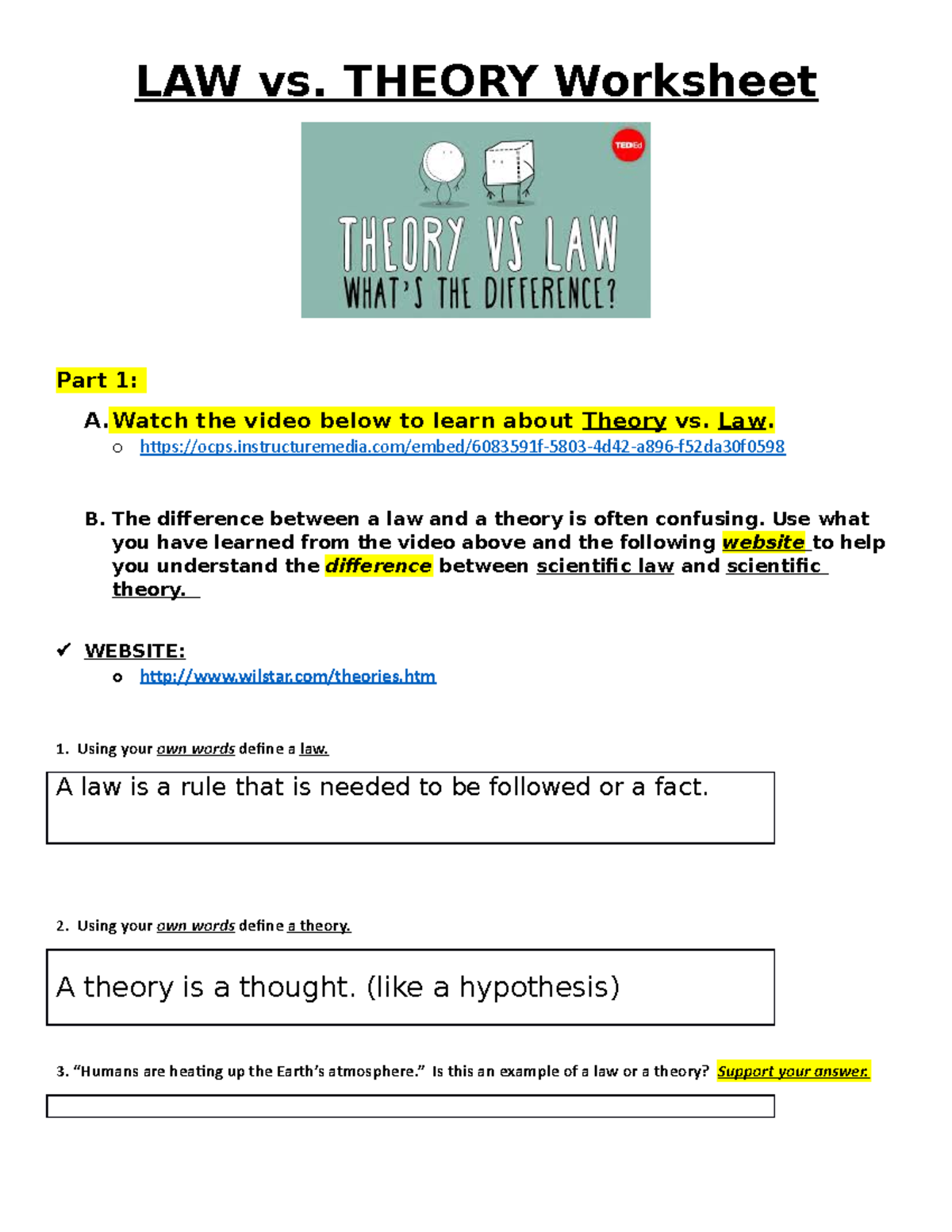 Law vs Theory culminating task 2022 Completed - Studocu