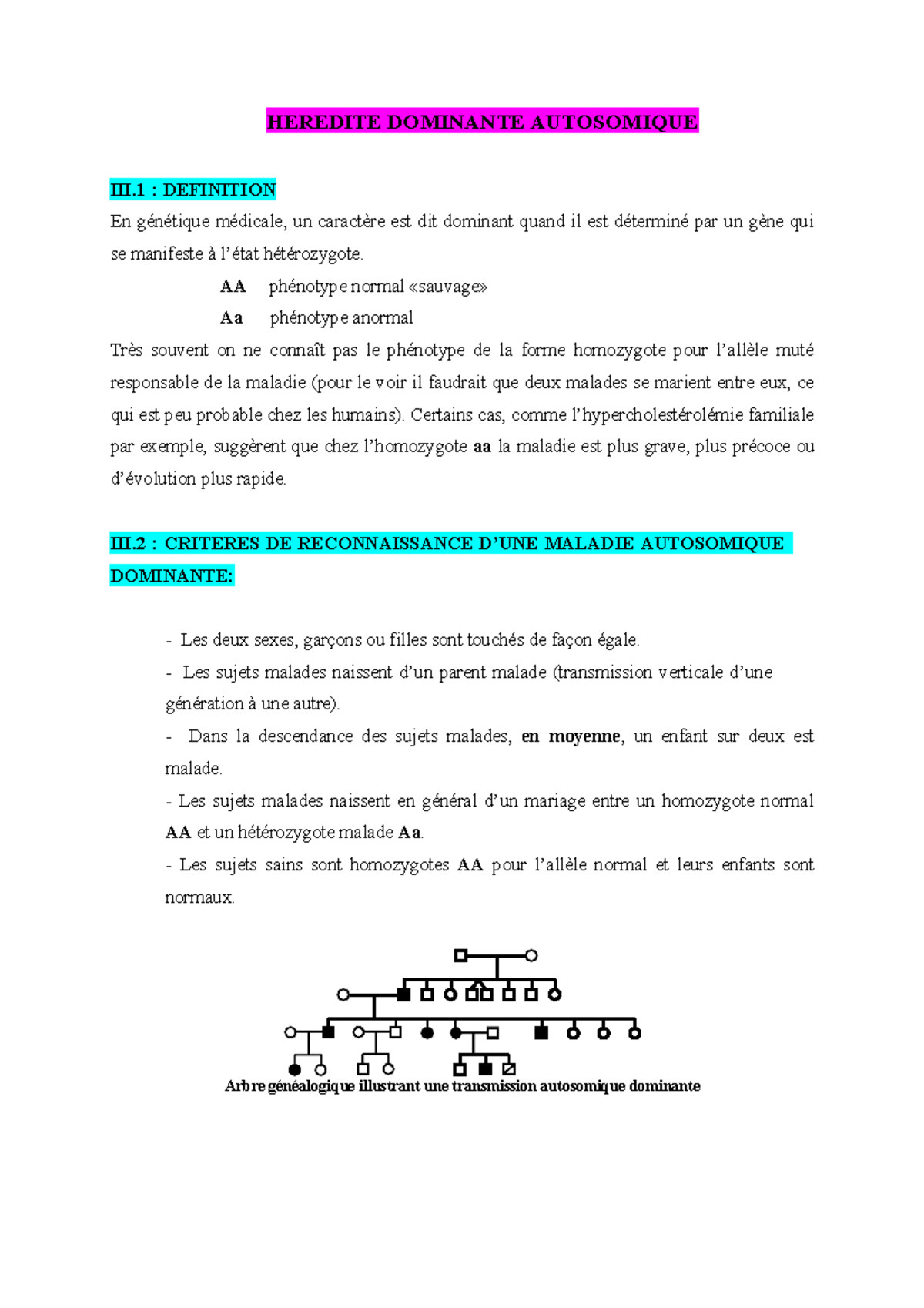 Heredite Dominante Autosomique - HEREDITE DOMINANTE AUTOSOMIQUE III ...