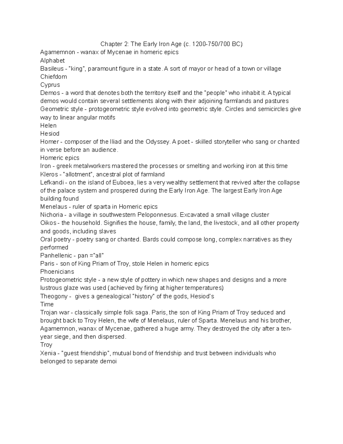 HIST2850 Chapter 2 - Chapter 2: The Early Iron Age (c. 1200-750/700 BC ...