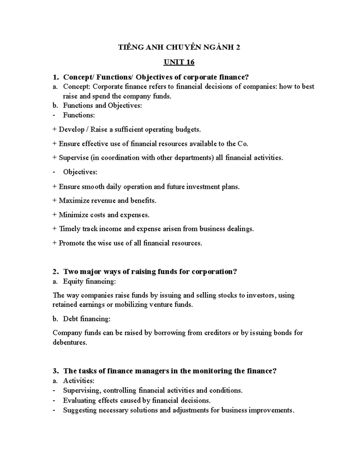 English for finance 2 Mrs Mai - TIẾNG ANH CHUYÊN NGÀNH 2 UNIT 16 1. Concept/ Functions ...