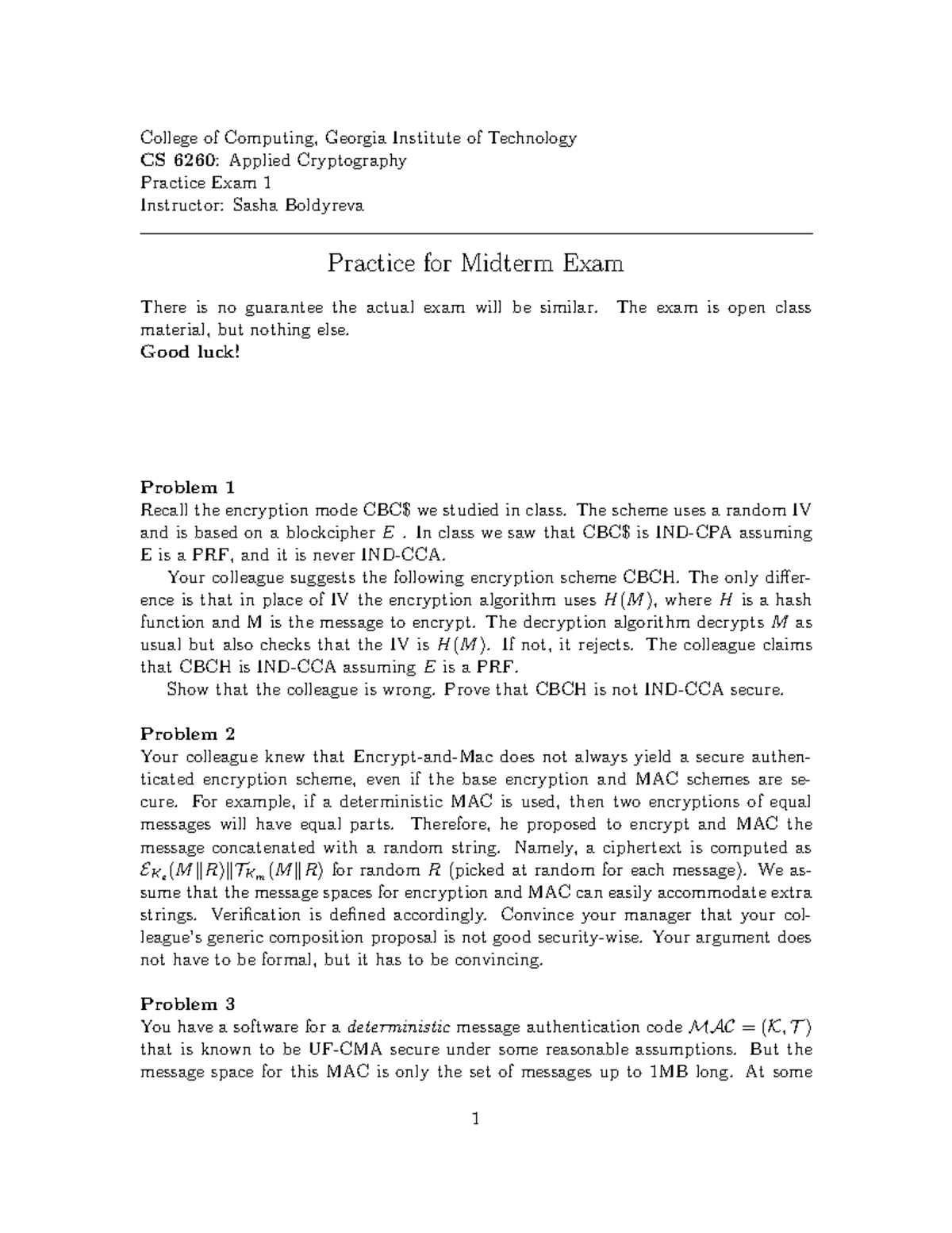 6260 exam1 practice - College of Computing, Georgia Institute of Technology CS 6260: Applied ...