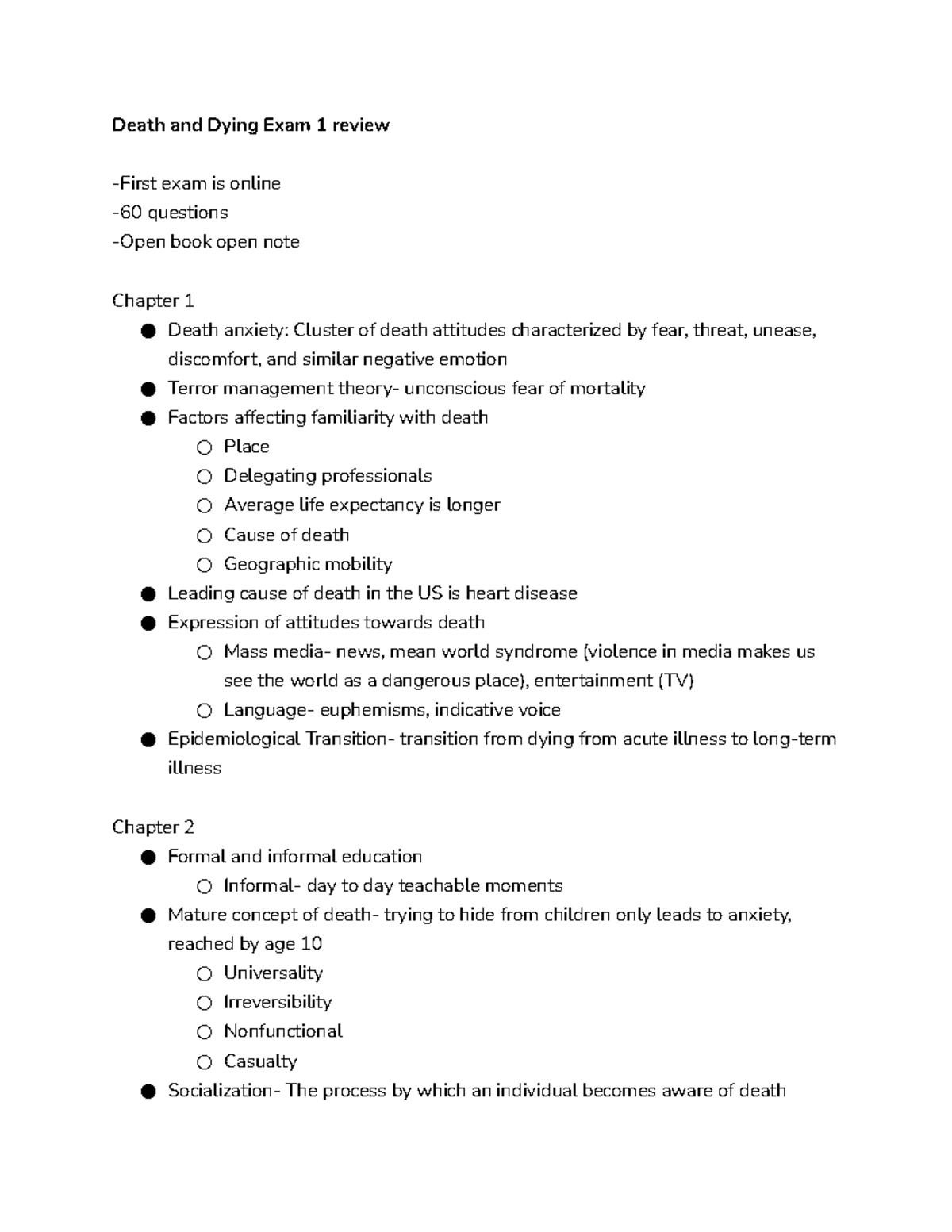 Exam 1 review Death and Dying - Death and Dying Exam 1 review -First ...