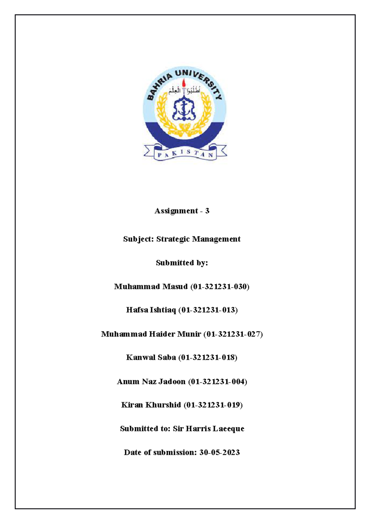 STM Assignment 3 final - nil - Assignment - 3 Subject: Strategic Management Submitted by ...