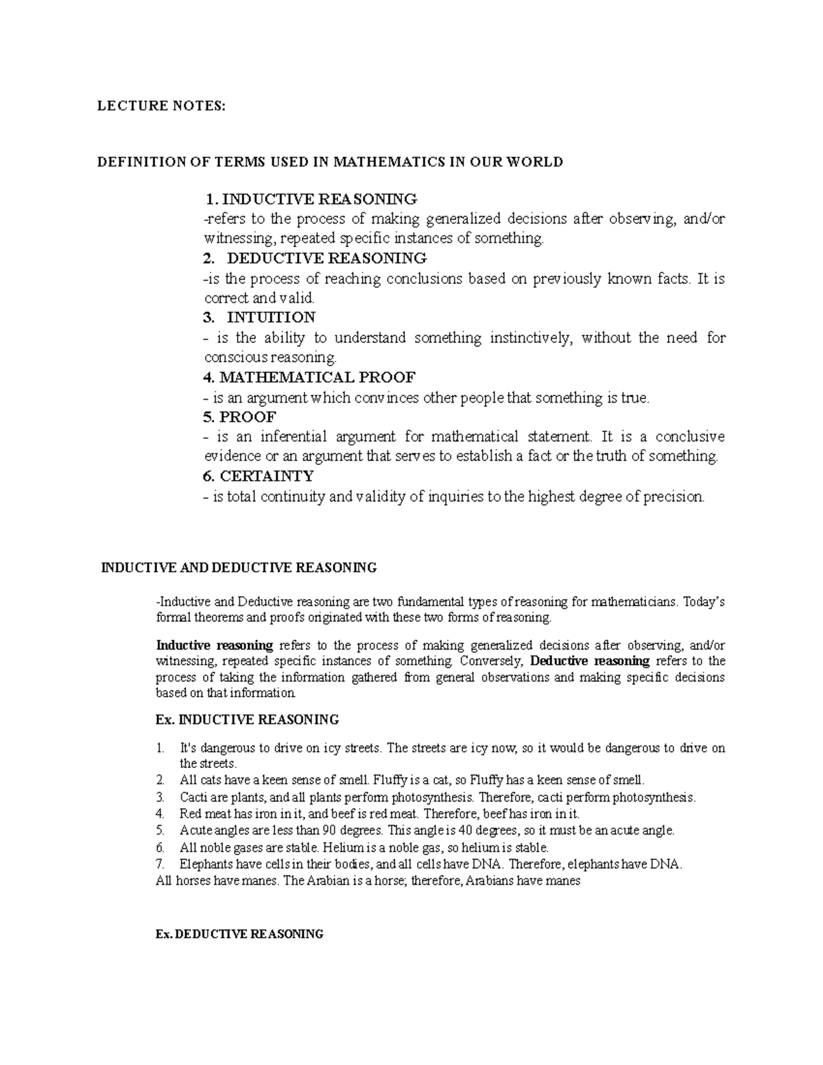 Definition OF Terms USED IN Mathematics IN OUR World - LECTURE NOTES ...