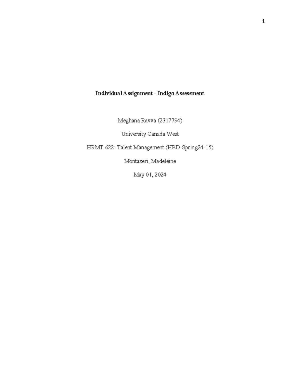 HRMT Indigo Assesment - Individual Assignment - Indigo Assessment ...