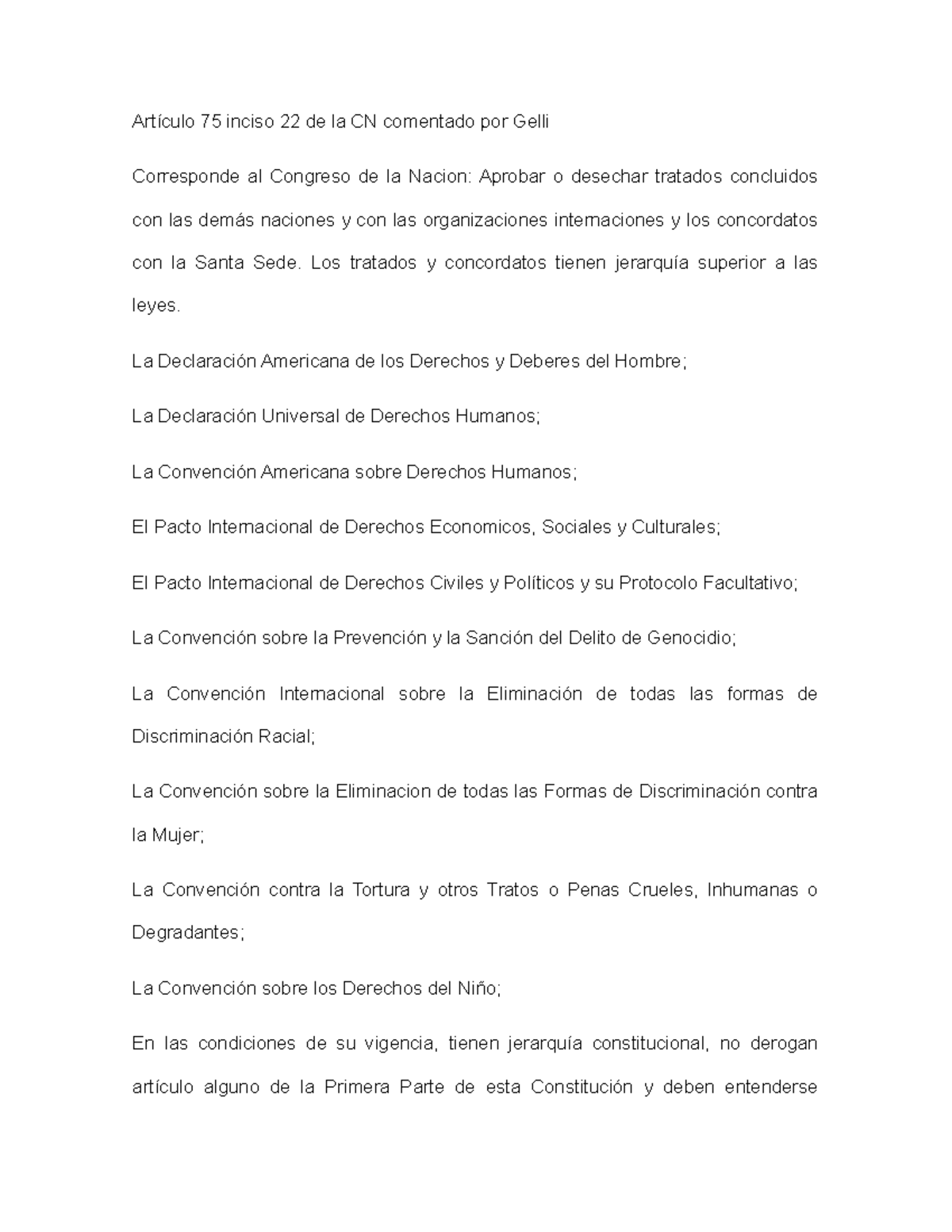 Artículo 75 inciso 22 de la CN comentado por Gelli - Los tratados y ...