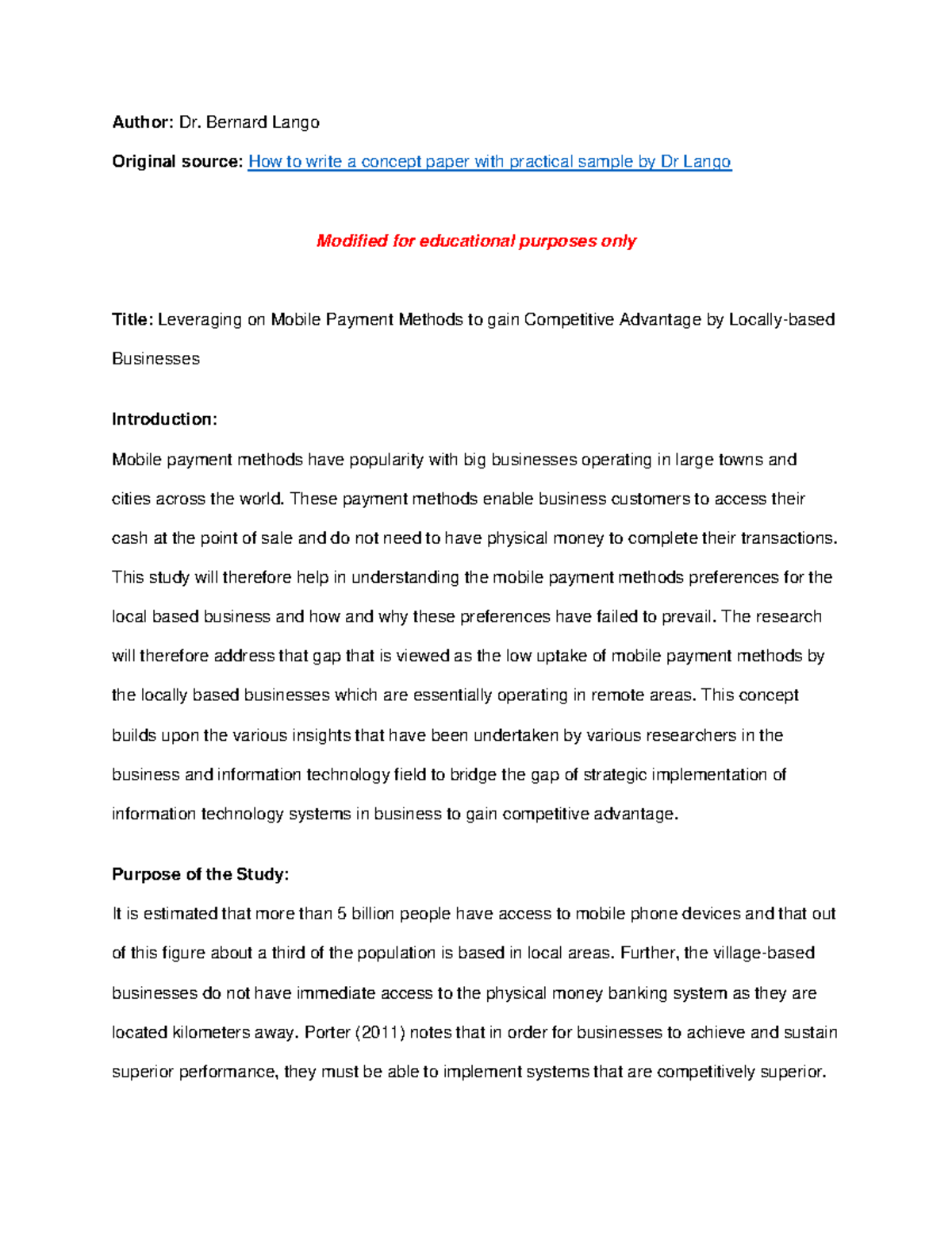 Sample-Concept-Paper - Author: Dr. Bernard Lango Original source: How ...