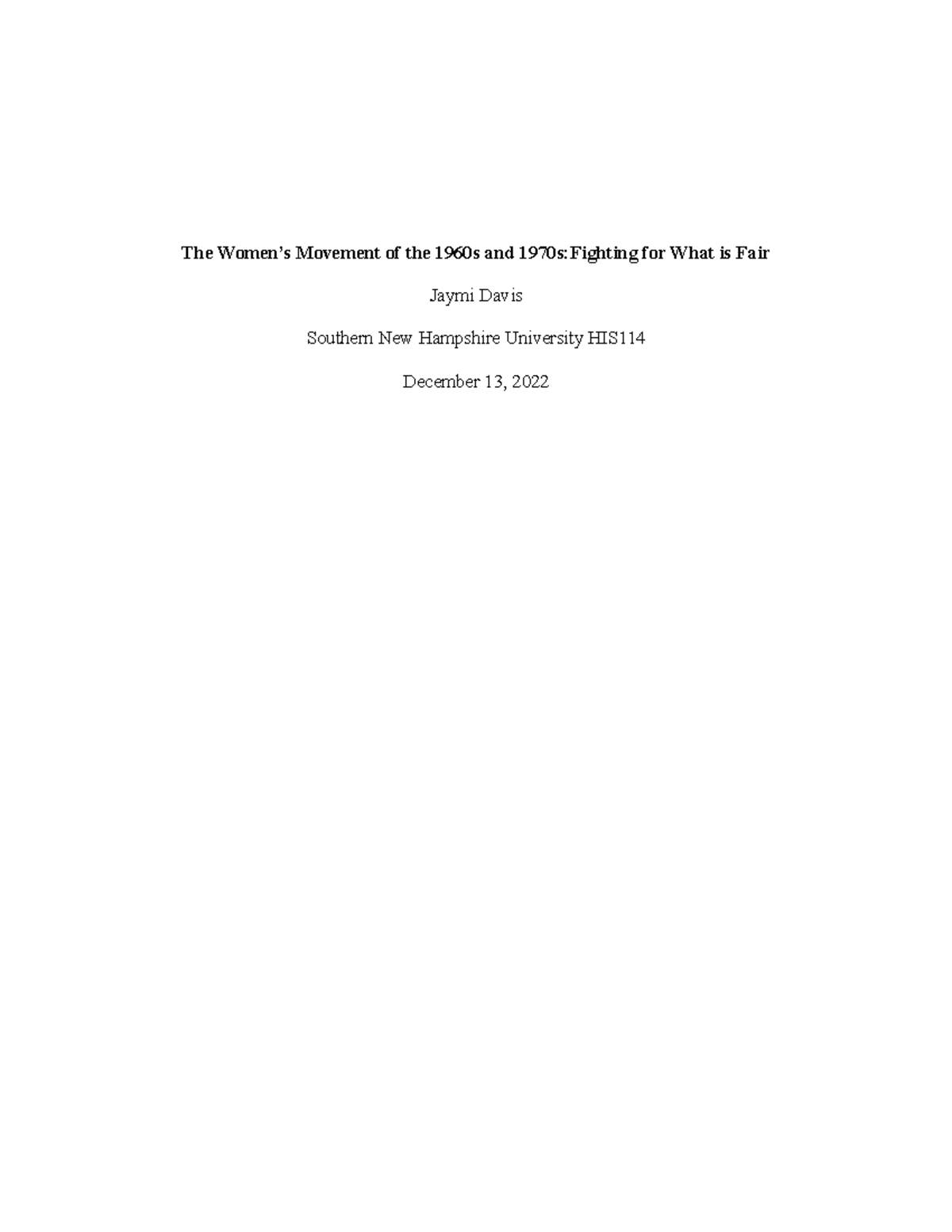 Final Project - The Women’s Movement of the 1960s and 1970s:Fighting ...