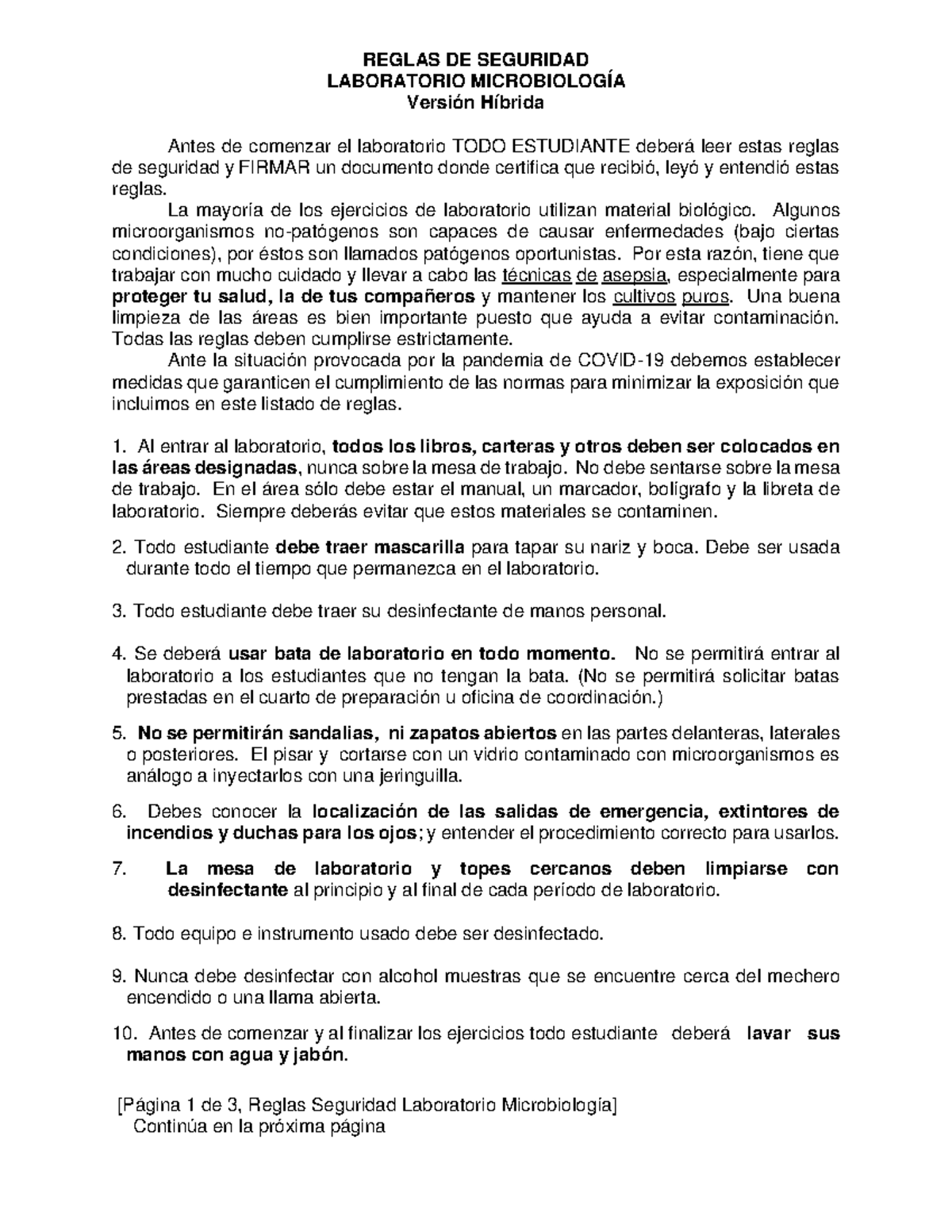 1 Seguridad Reglas LAB Microbiolog a Hibrido Covid 27 ene - REGLAS DE ...
