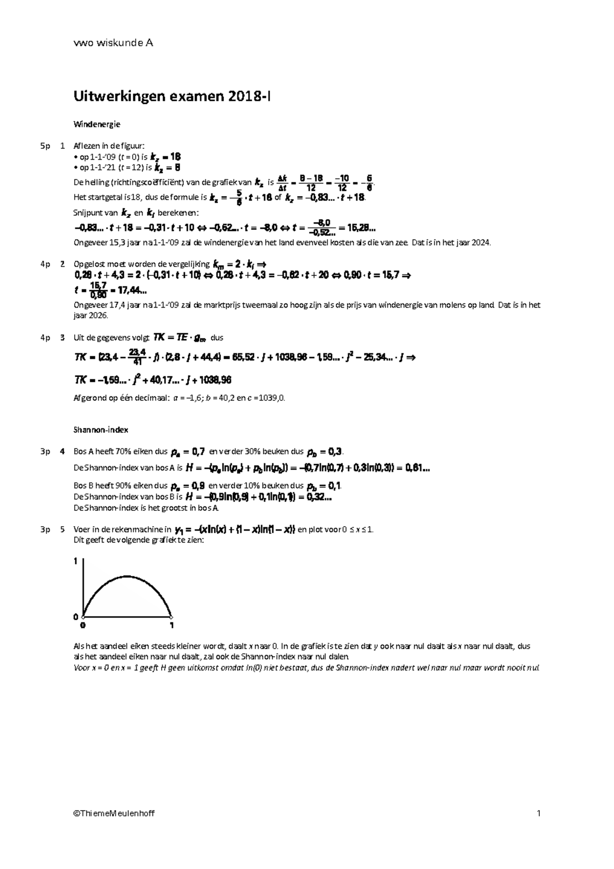 Vwo wiskunde A - Niet bijzonder - Uitwerkingen examen 2018-I Windenergie 5p 1 Aflezen in de ...