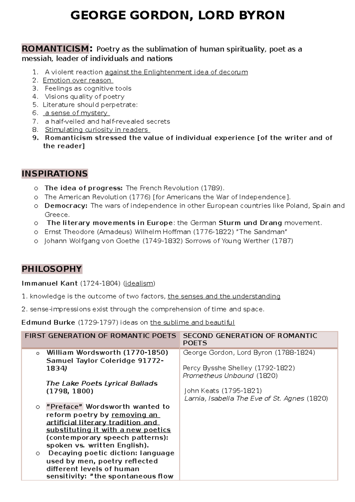 George Gordon, Byron - Notatki z wykładu 4 - GEORGE GORDON, LORD BYRON ...