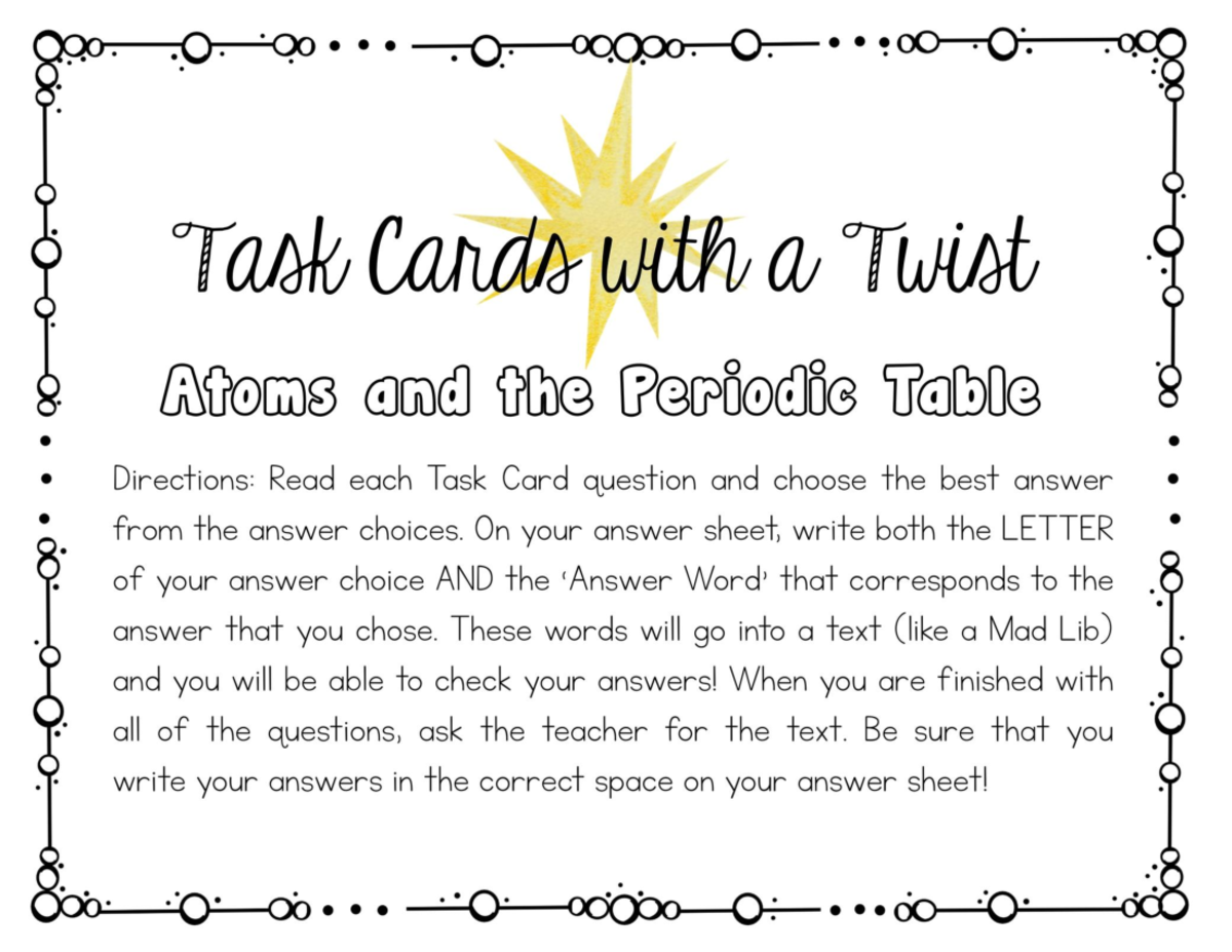 Copy of Digital Mad Lib Task Cards Atoms and the Periodic Table - Task ...