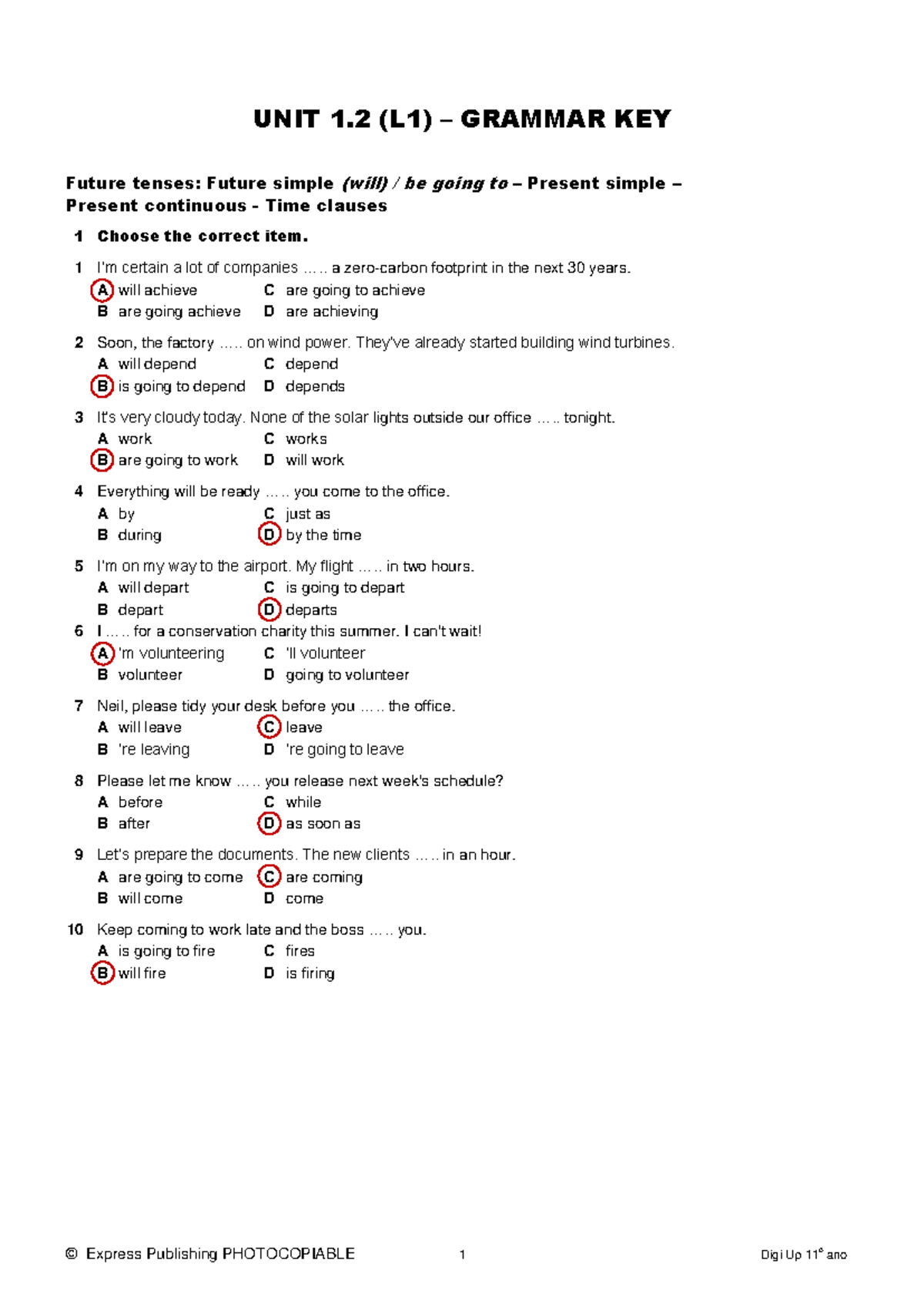 UNIT 1.2 (L1) Grammar Answers - © Express Publishing PHOTOCOPIABLE 1 ...