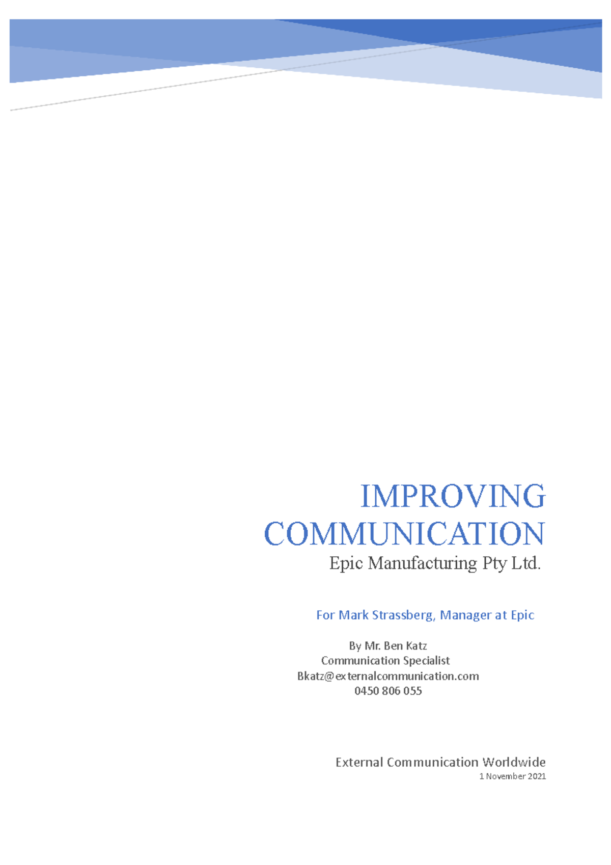 Major report better notes - External Communication Worldwide 1 November ...