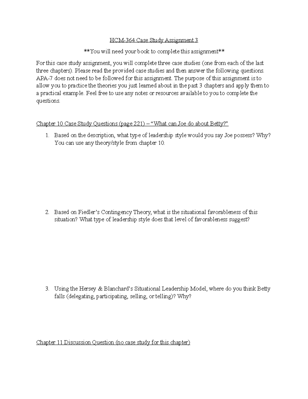 Attachment 2 - Business Management - HCM-364 Case Study Assignment 3 ...