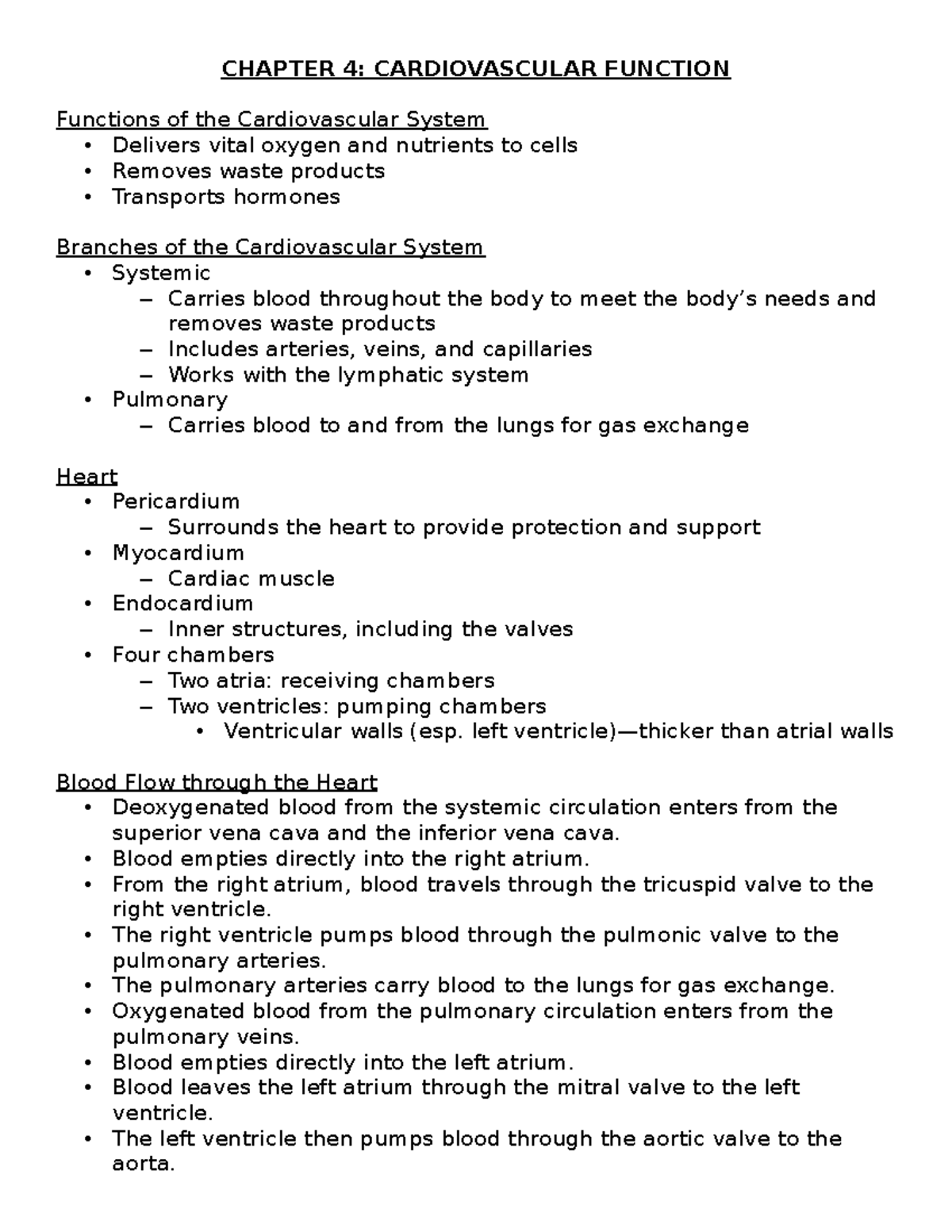 Patho chapter 4-cardio - CHAPTER 4: CARDIOVASCULAR FUNCTION Functions ...