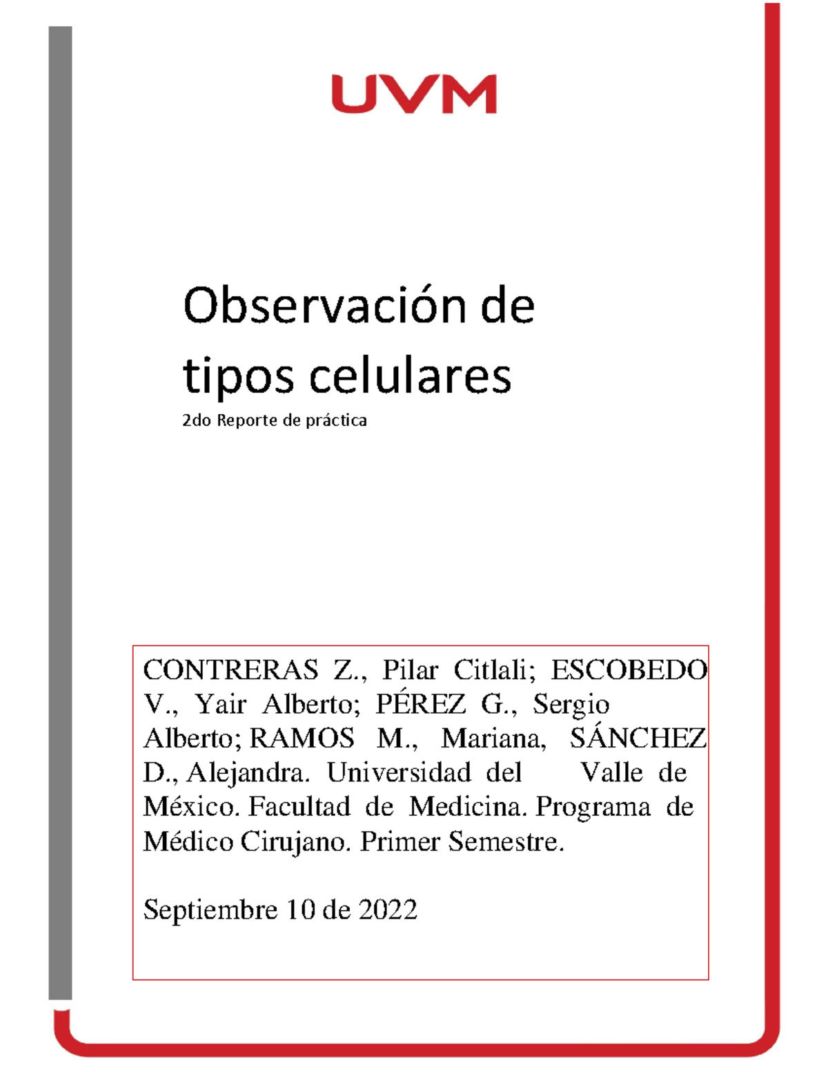 2do reporte de practica - ObservaciÛn de tipos celulares 2 do Reporte de pr·ctica CONTRERAS Z ...