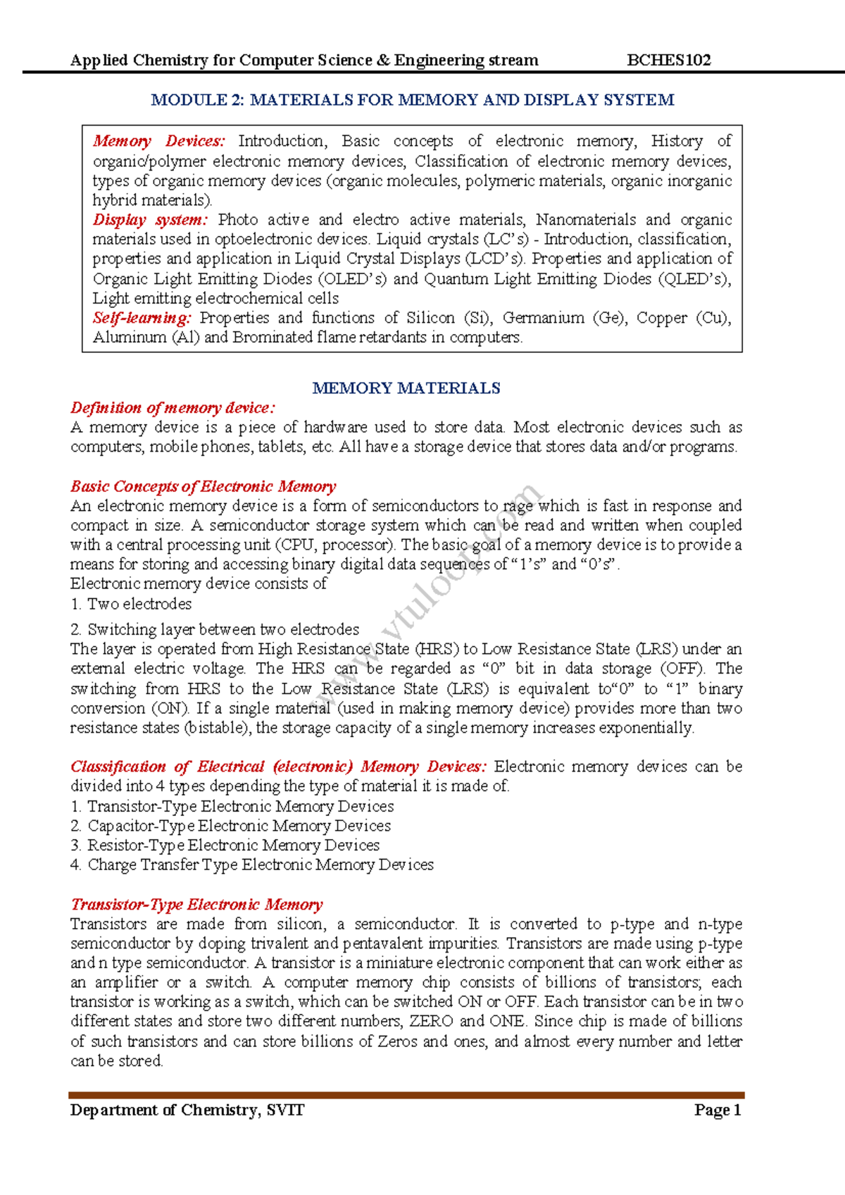 Module 2 - Hgvvu - MODULE 2: MATERIALS FOR MEMORY AND DISPLAY SYSTEM MEMORY MATERIALS Definition ...