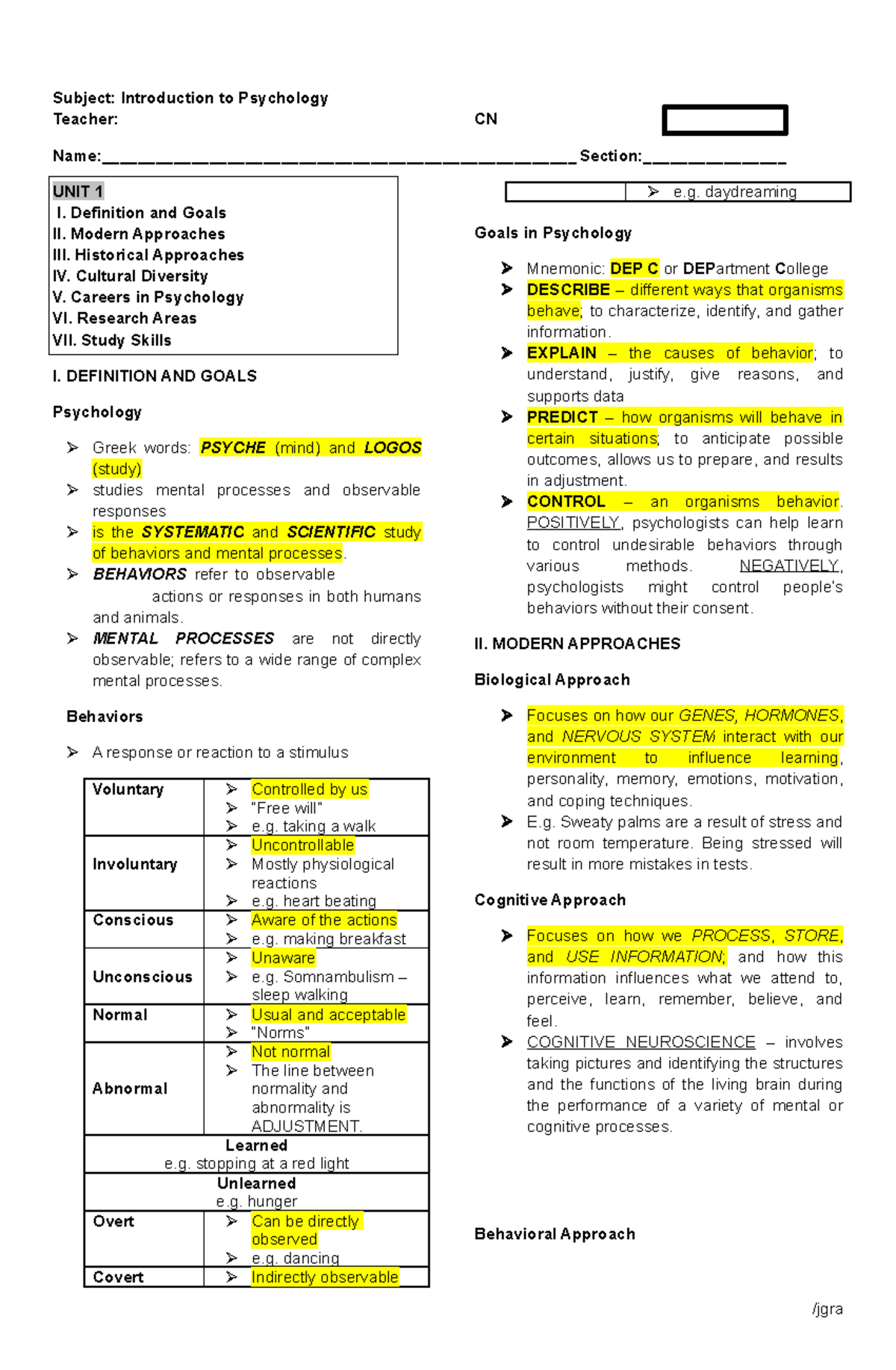 GEN Psych 1 - brief overview - Subject: Introduction to Psychology ...