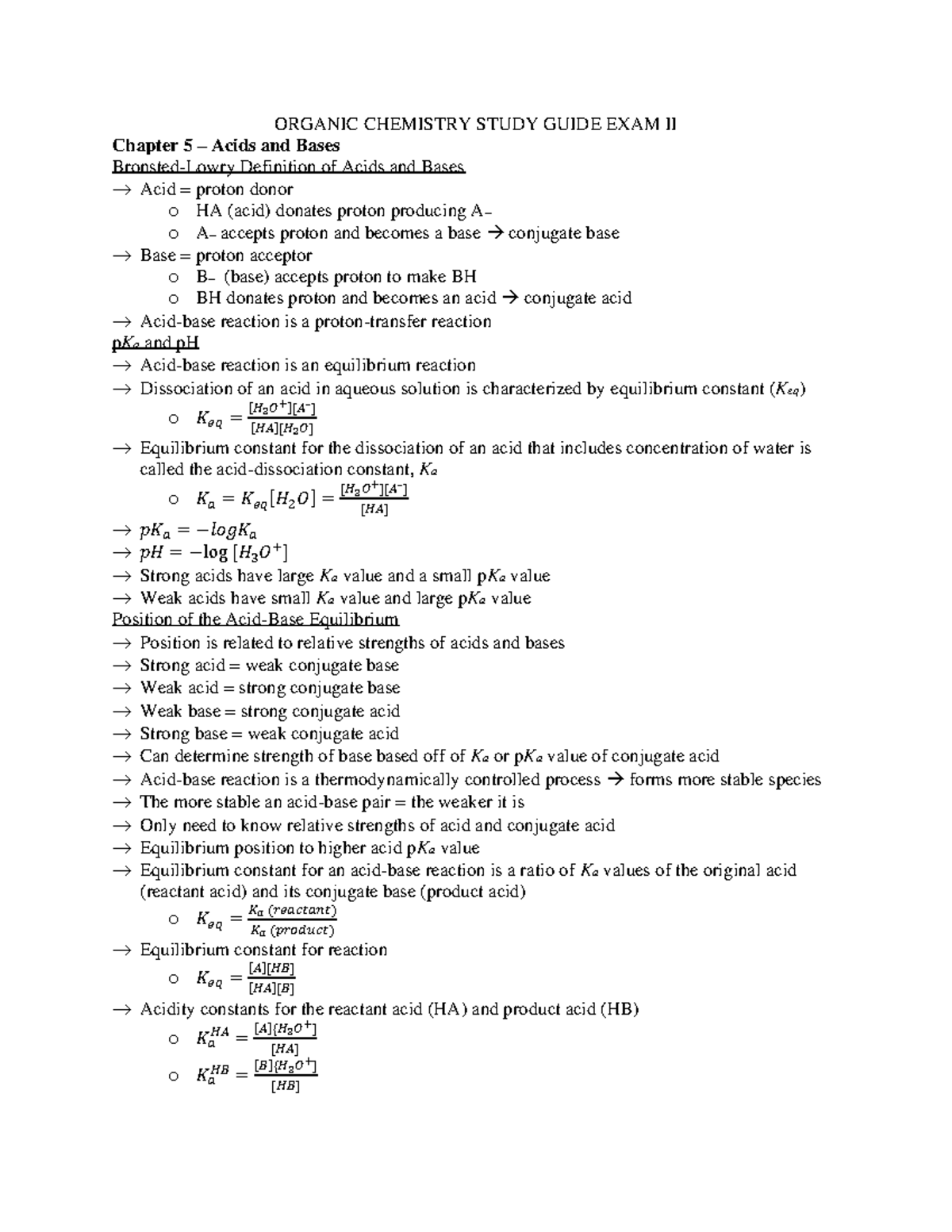 Organic Chemistry Study Guide EXAM II - ORGANIC CHEMISTRY STUDY GUIDE ...