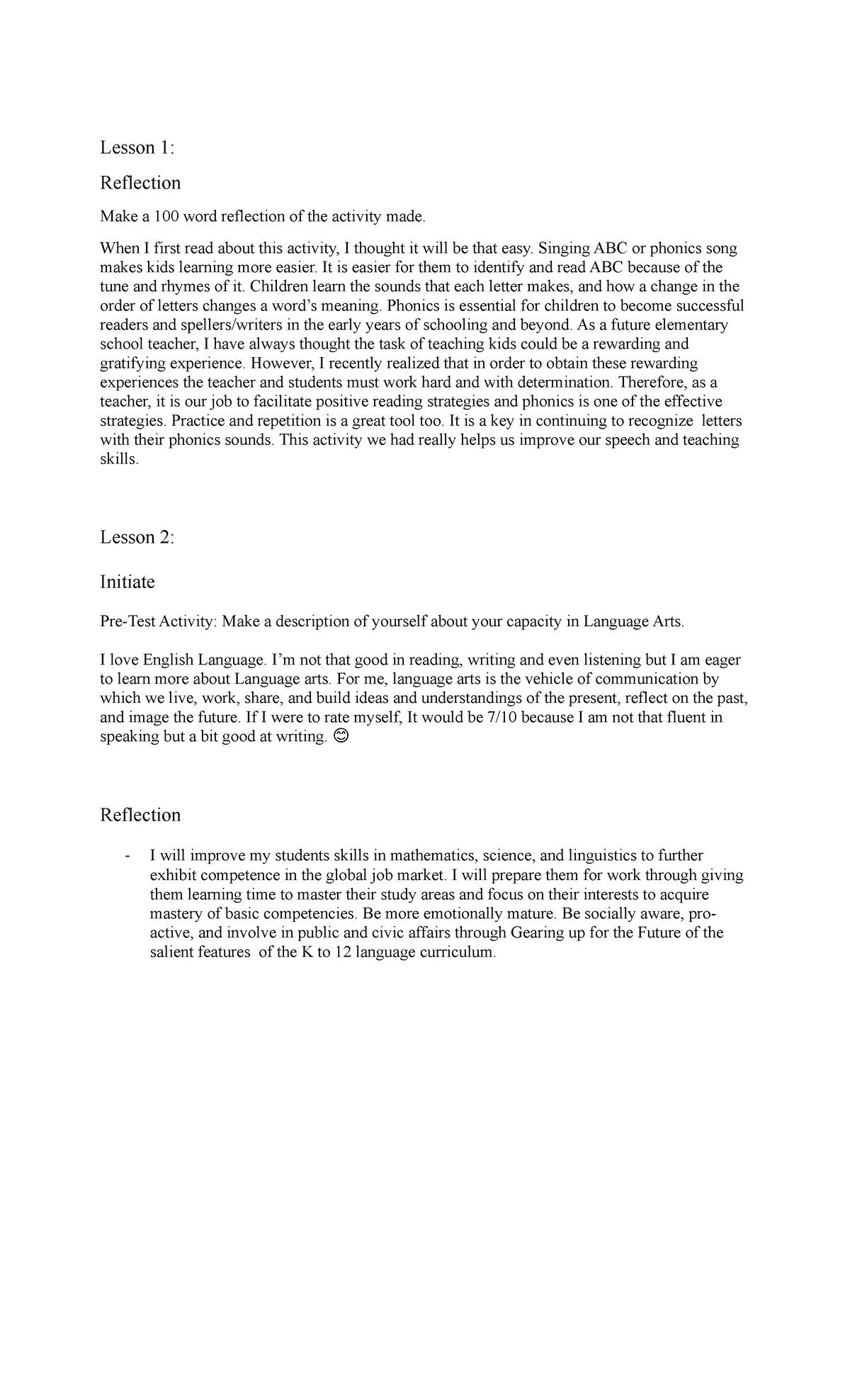 Babi english - needed for thesis - Lesson 1: Reflection Make a 100 word ...