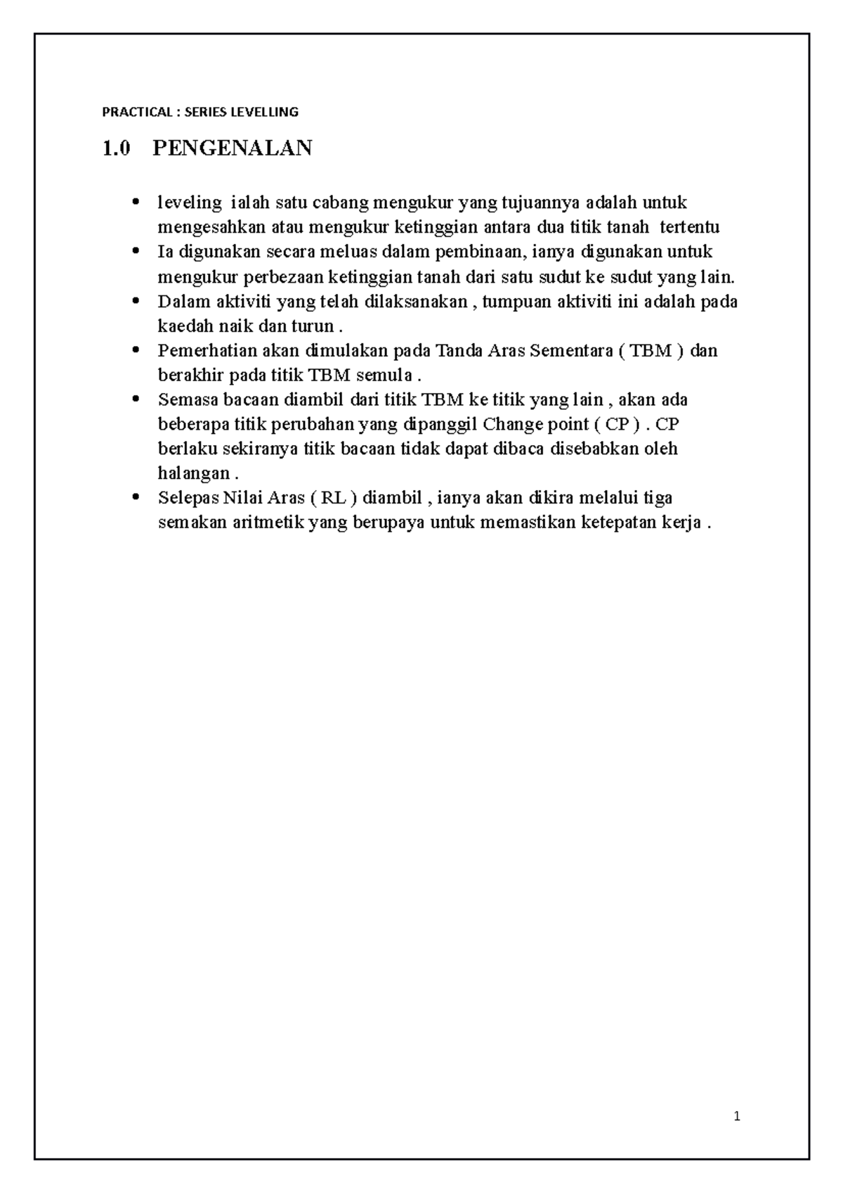 report survey leveling - PRACTICAL : SERIES LEVELLING 1 PENGENALAN ...
