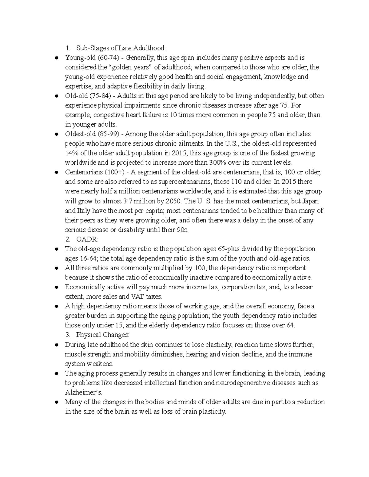 Late Adulthood - Sub-Stages of Late Adulthood: Young-old (60-74 ...