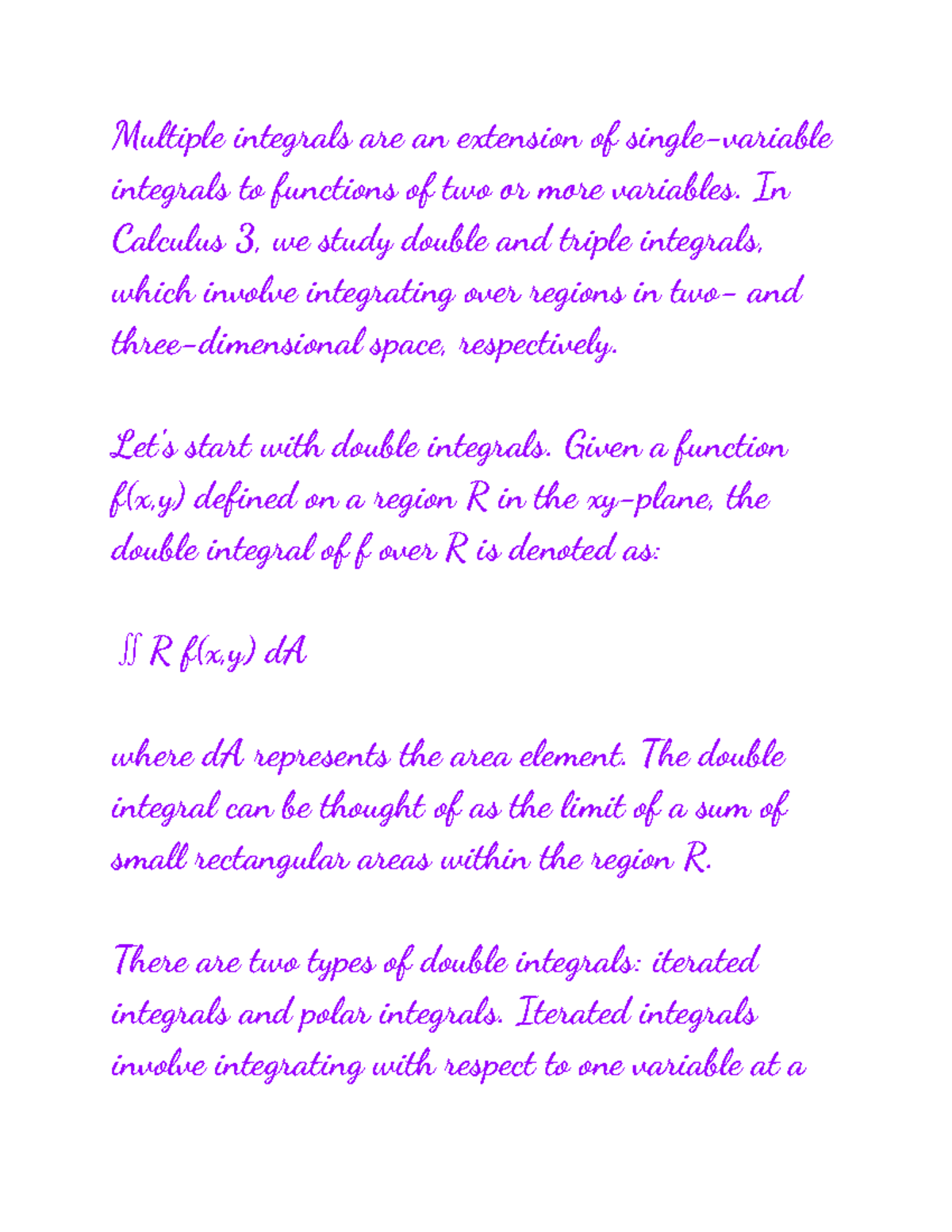 Lecture Notes On Multiple Integrals Multiple Integrals Are An