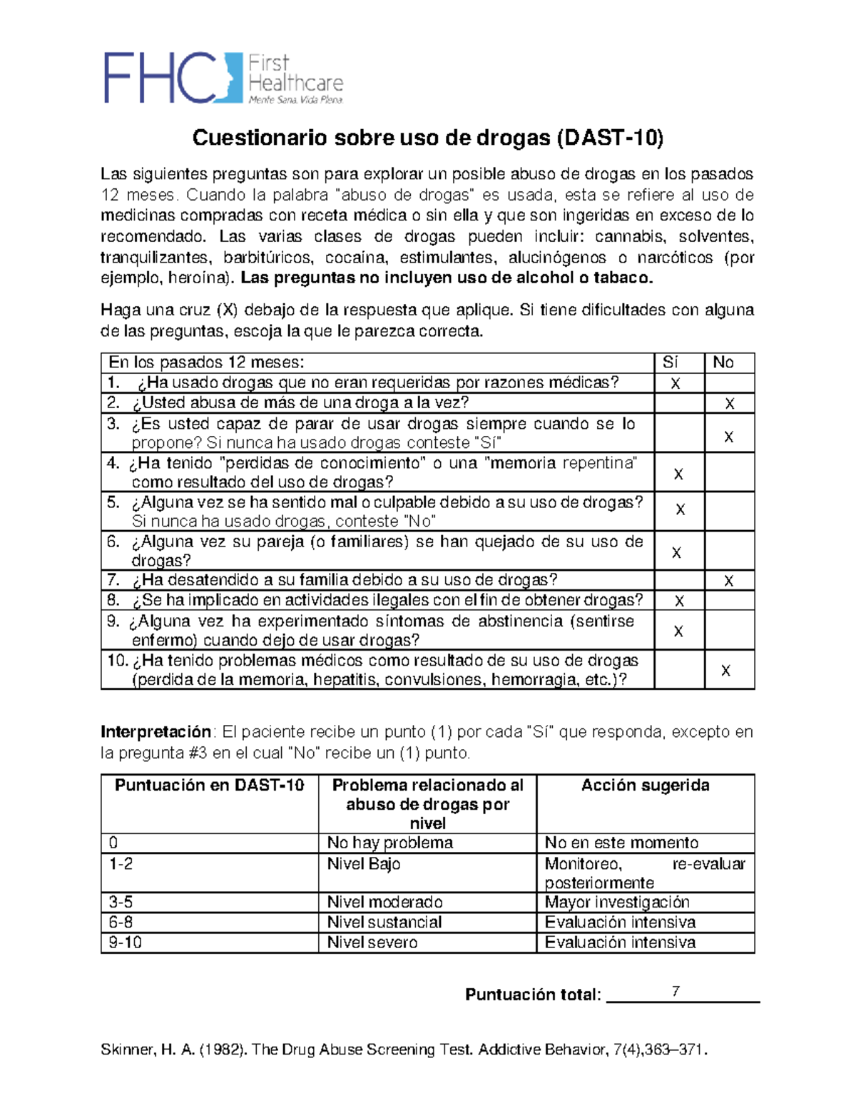 DAST-10 ESP test - test y manual - Cuestionario sobre uso de drogas ...