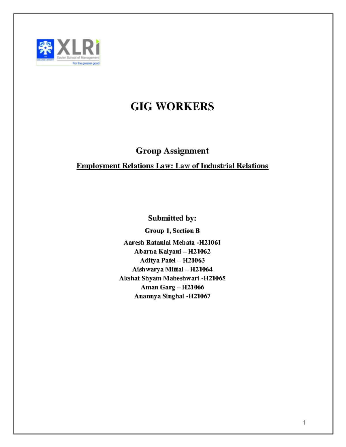 Tina Gig Workers - ... - GIG WORKERS Group Assignment Employment ...