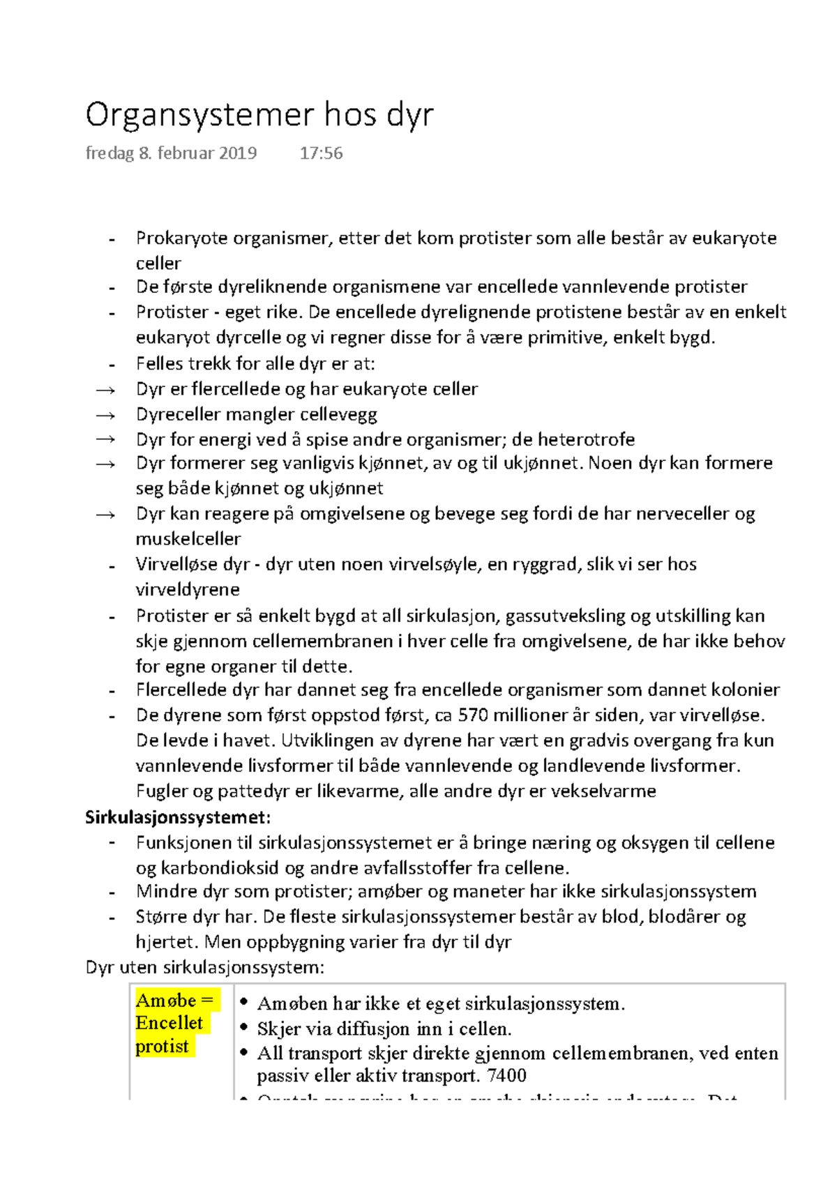 Organsystemer hos dyr - Notater fra Bios1 - Warning: TT: undefined function: 32 Warning: TT ...