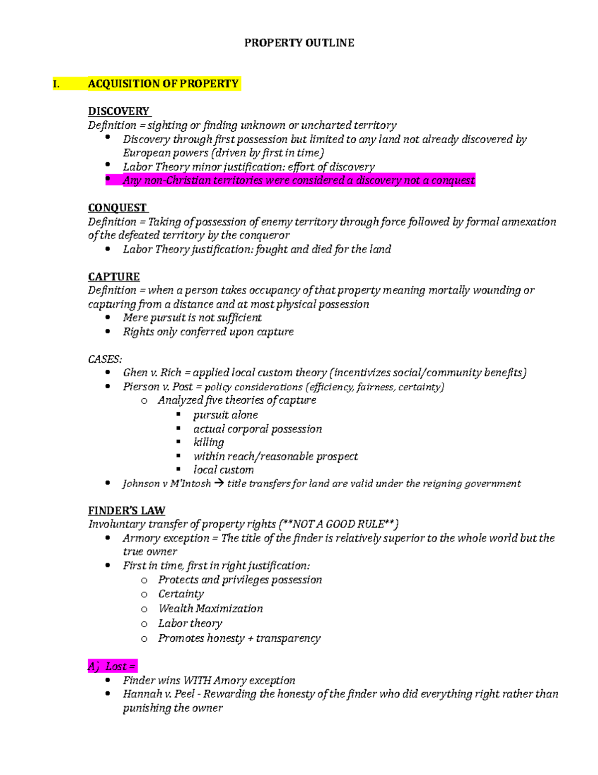 Property Outline - PROPERTY OUTLINE I. ACQUISITION OF PROPERTY ...