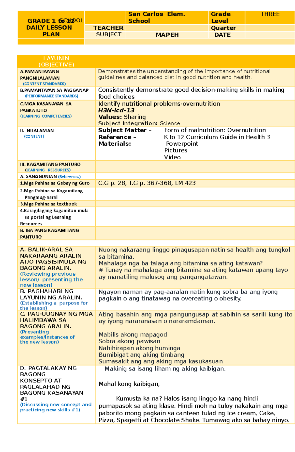 Mapeh 3 COT 2 - Lecture notes 8 - GRADE 1 to 12 DAILY LESSON PLAN ...