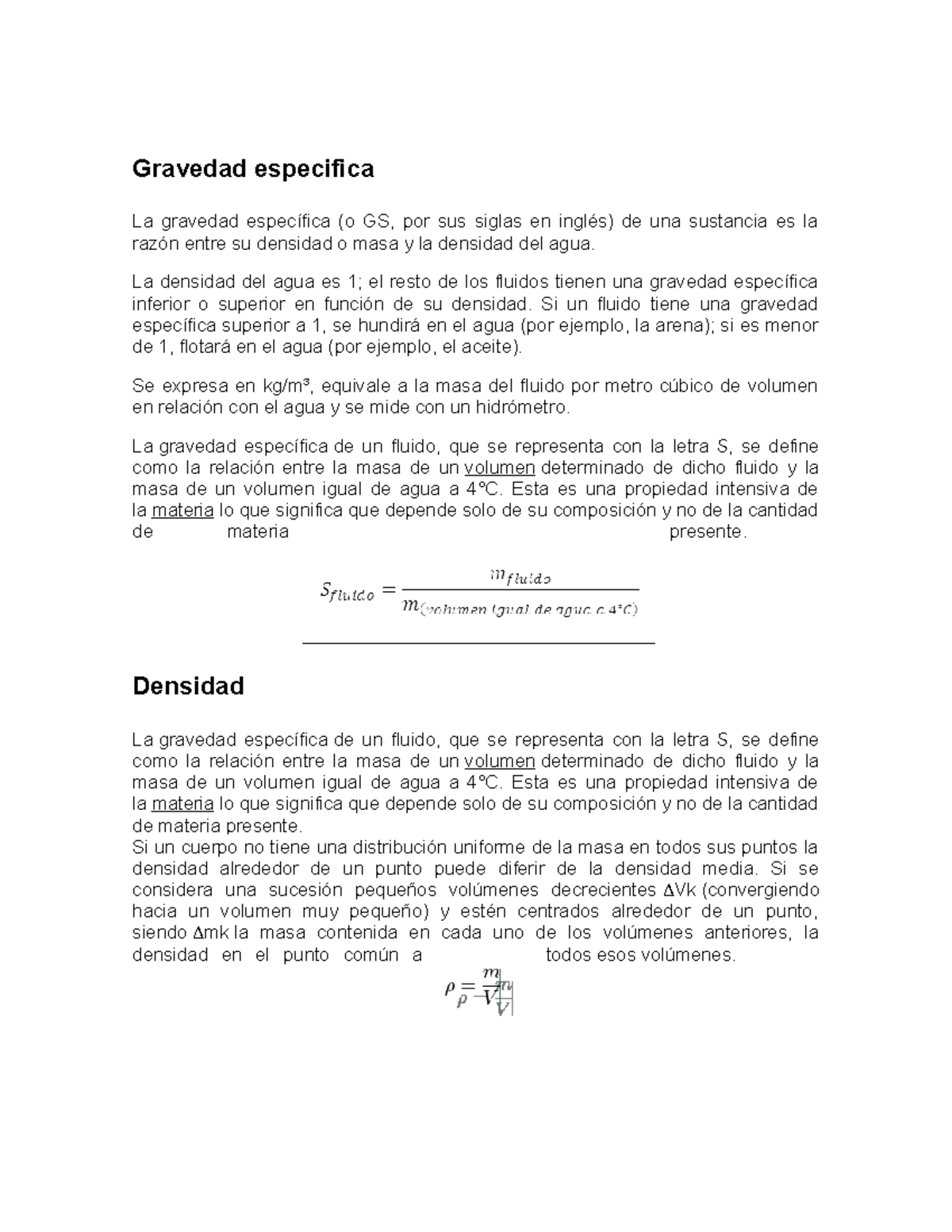 Resumen mecanica de fluidos - Gravedad especifica La gravedad ...