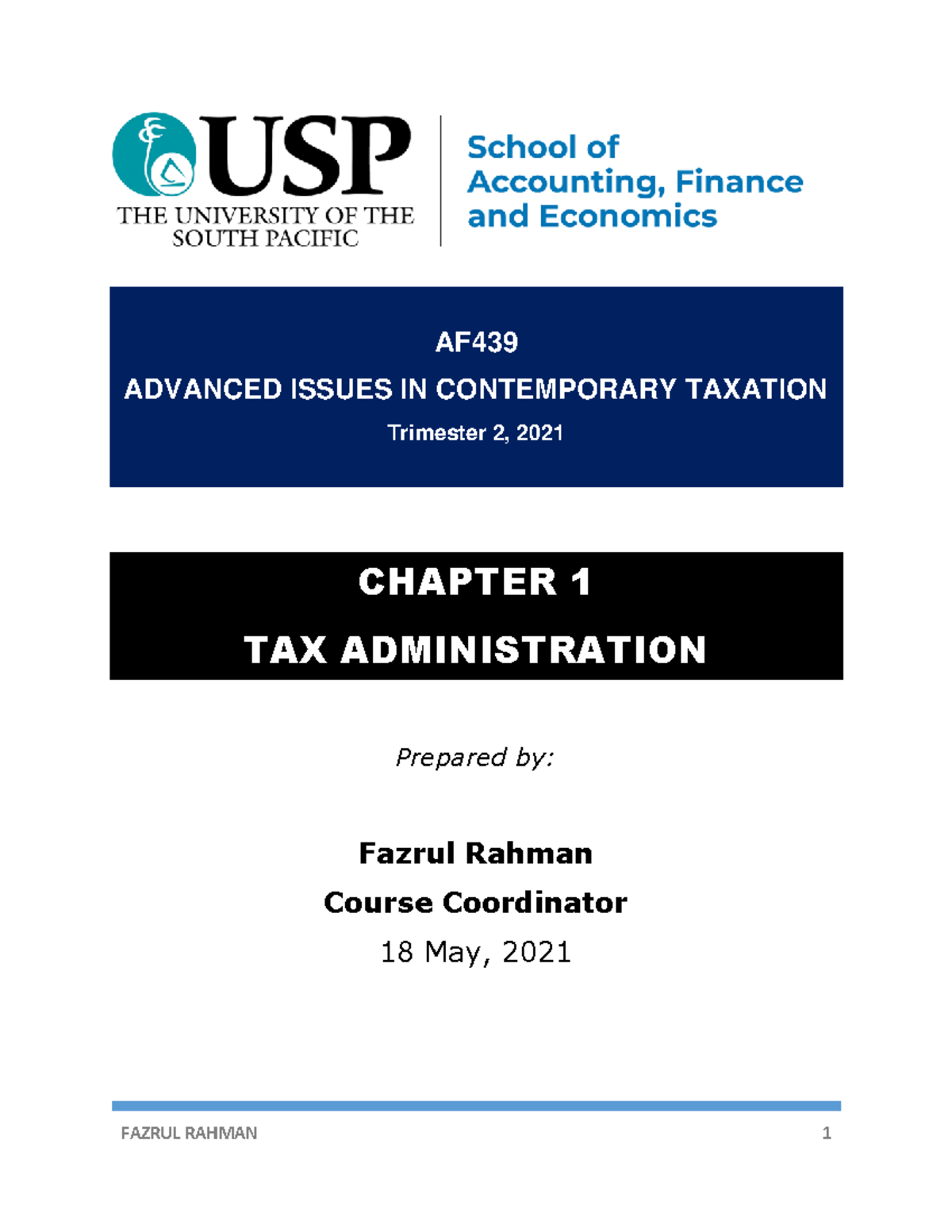 WEEK 1 - Chapter ON TAX Administration (PDF) - AF ADVANCED ISSUES IN ...