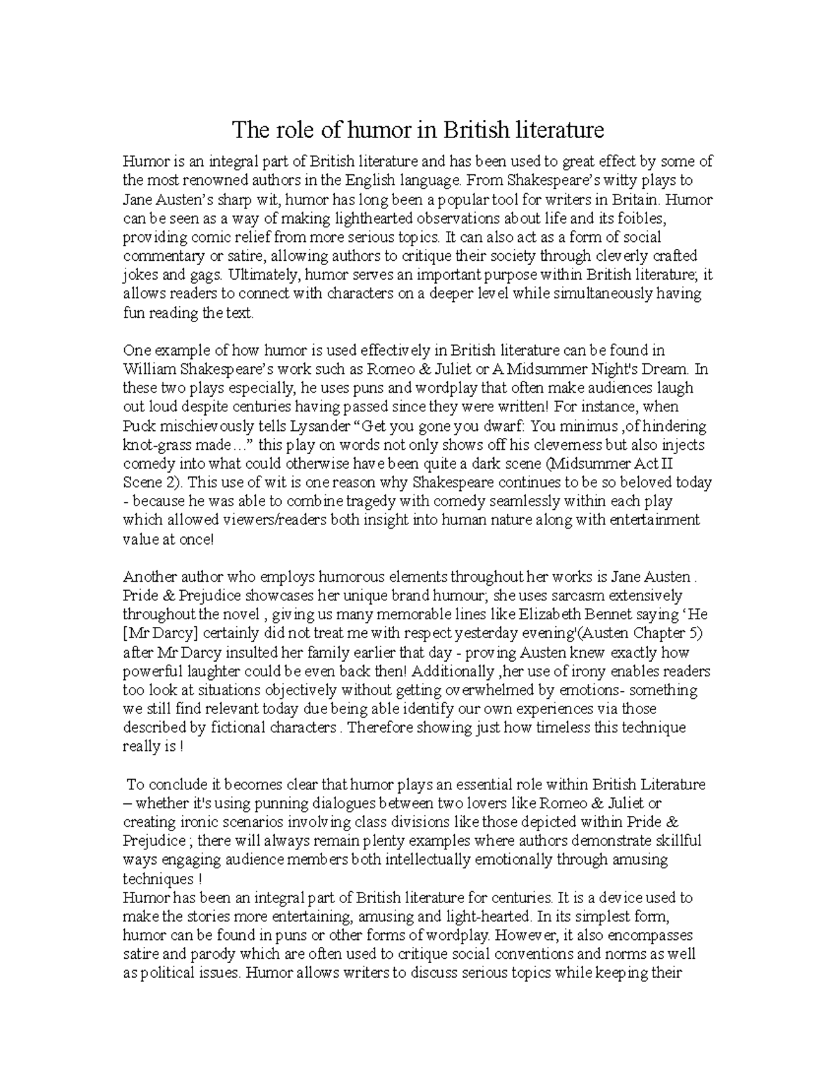 British Literature - From Shakespeare’s witty plays to Jane Austen’s ...