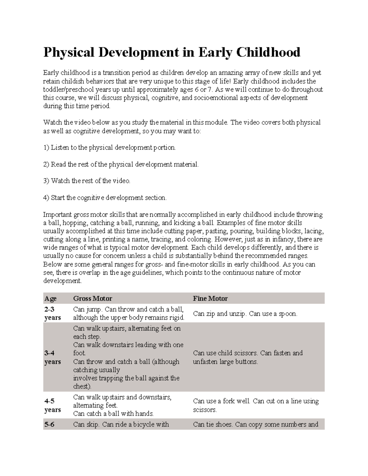 D4.1 Physical Development in Early Childhood - Physical Development in ...