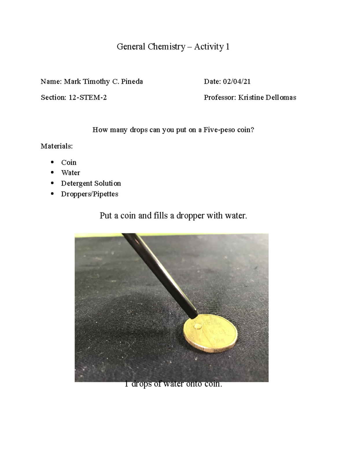 General Chemistry - Activity 1 - General Chemistry – Activity 1 Name ...