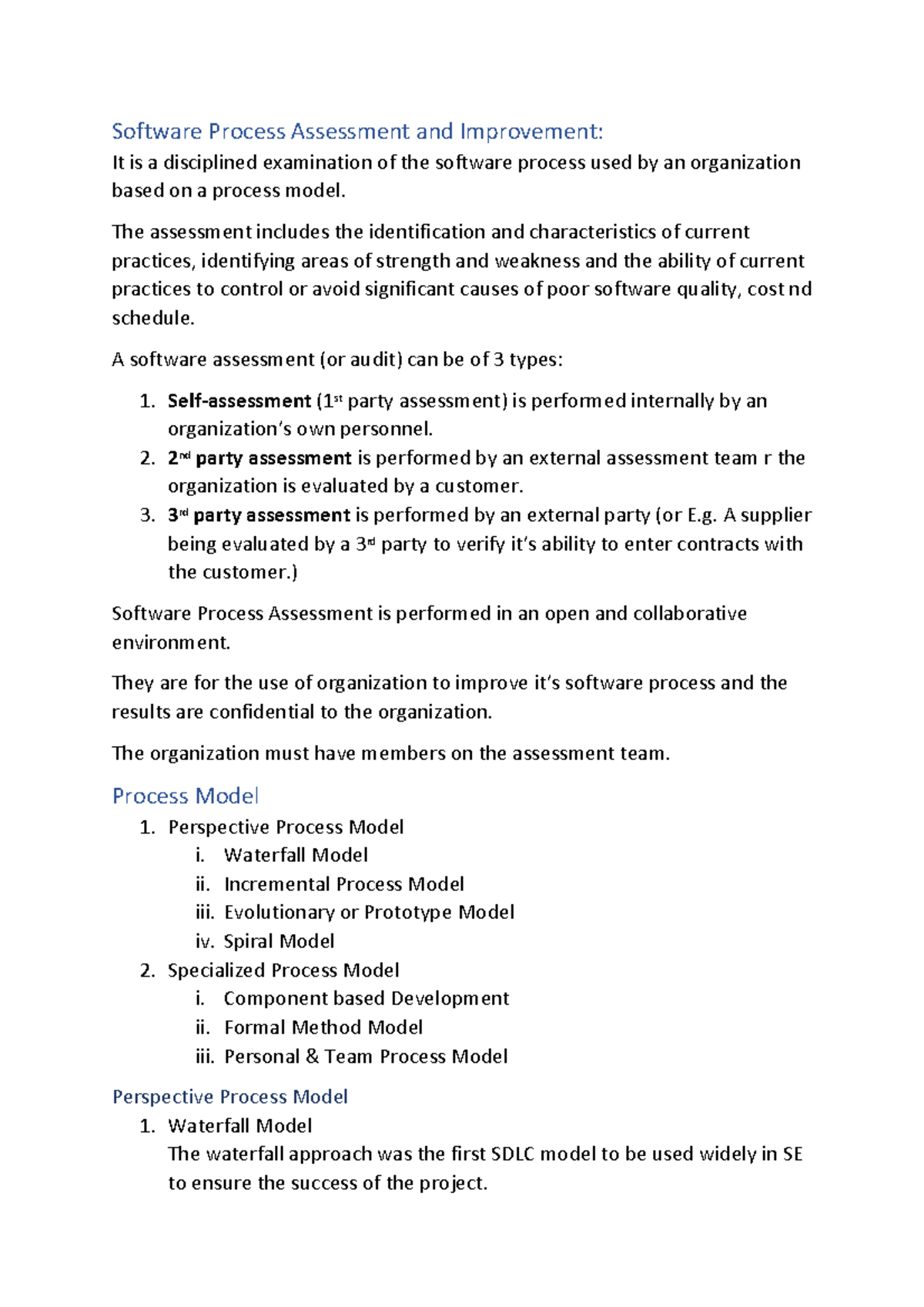 Software Engineering sem-4 Notes - Software Process Assessment and ...