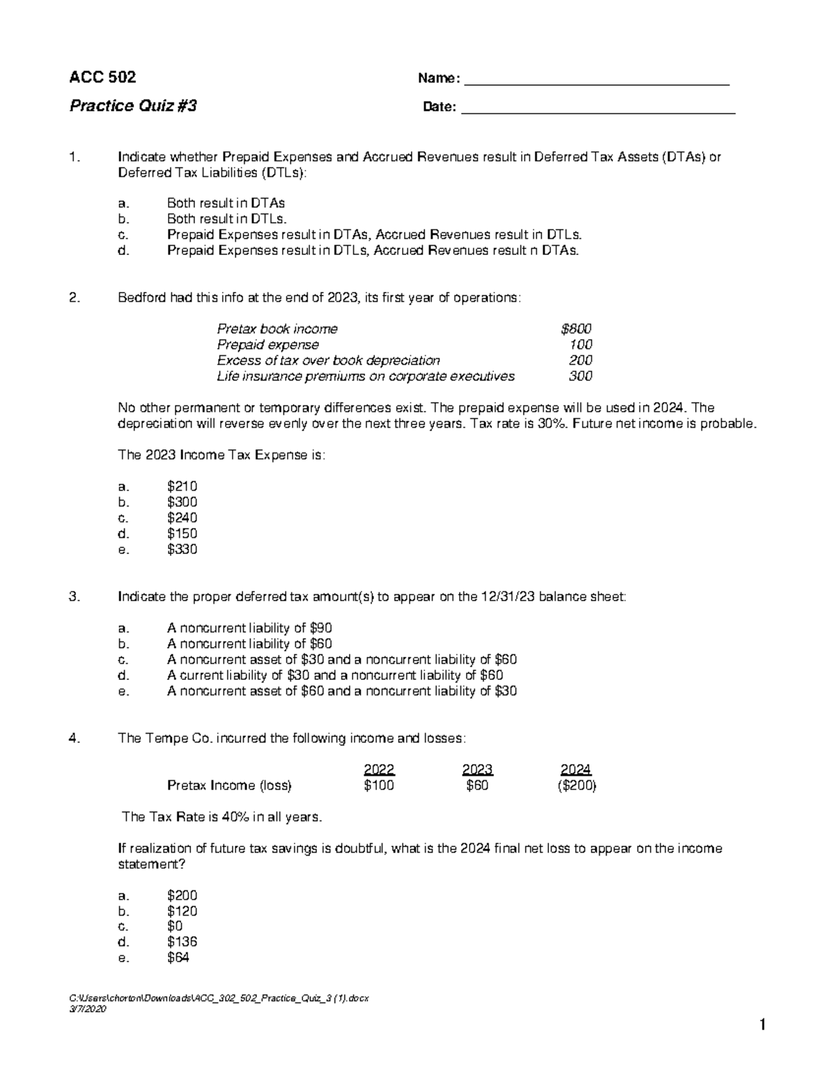 ACC 532 Deferred taxe practice quiz - C:\Users\chorton\Downloads\ACC_302_502_Practice_Quiz_3 ...