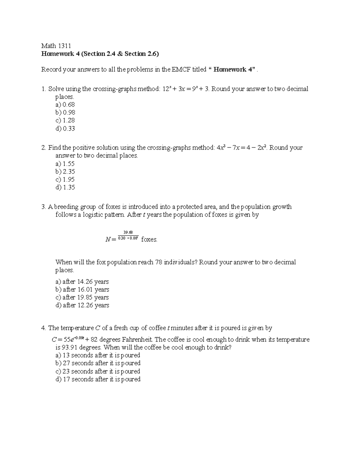 Elementary Mathematical Modeling - Tutorial 4 2015 - Math 1311 Homework ...