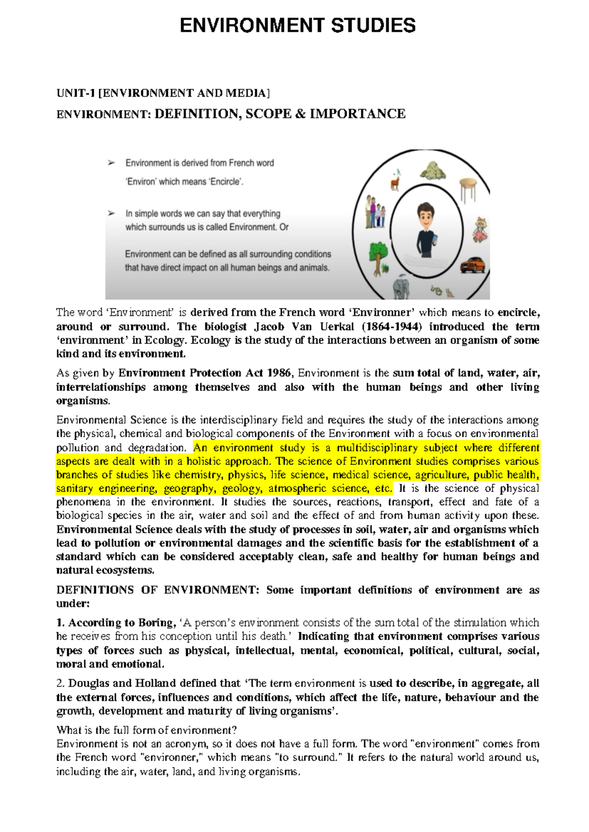 UNIT -1 Notes Environment Studies - ENVIRONMENT STUDIES UNIT-1 ...