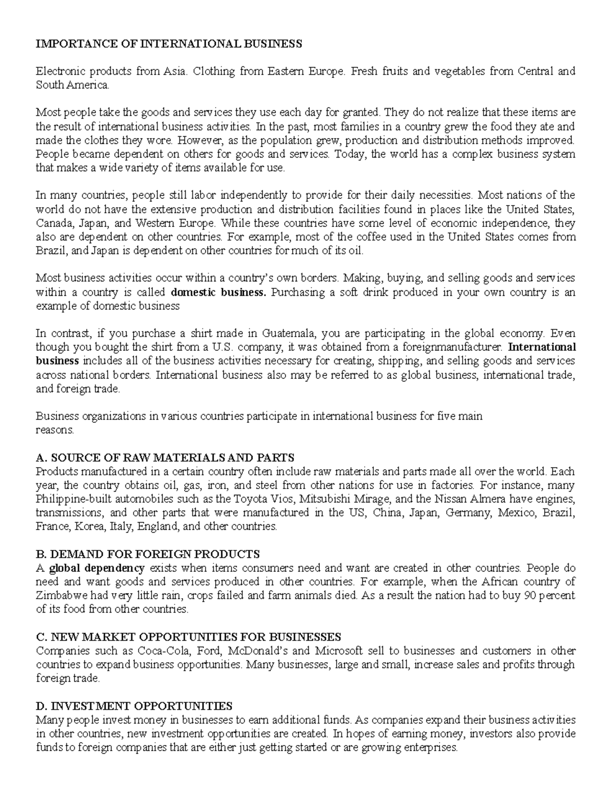 Importance OF International Business - IMPORTANCE OF INTERNATIONAL ...